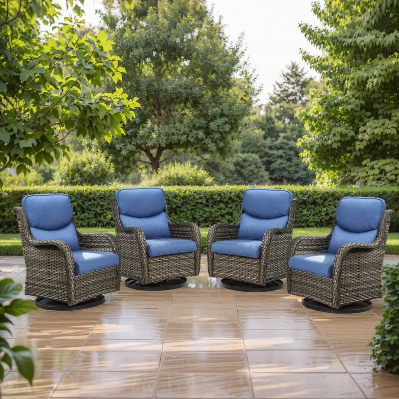PARKWELL Patio Wicker Chairs Swivel Rocker Set of 4,Outdoor Rattan ...