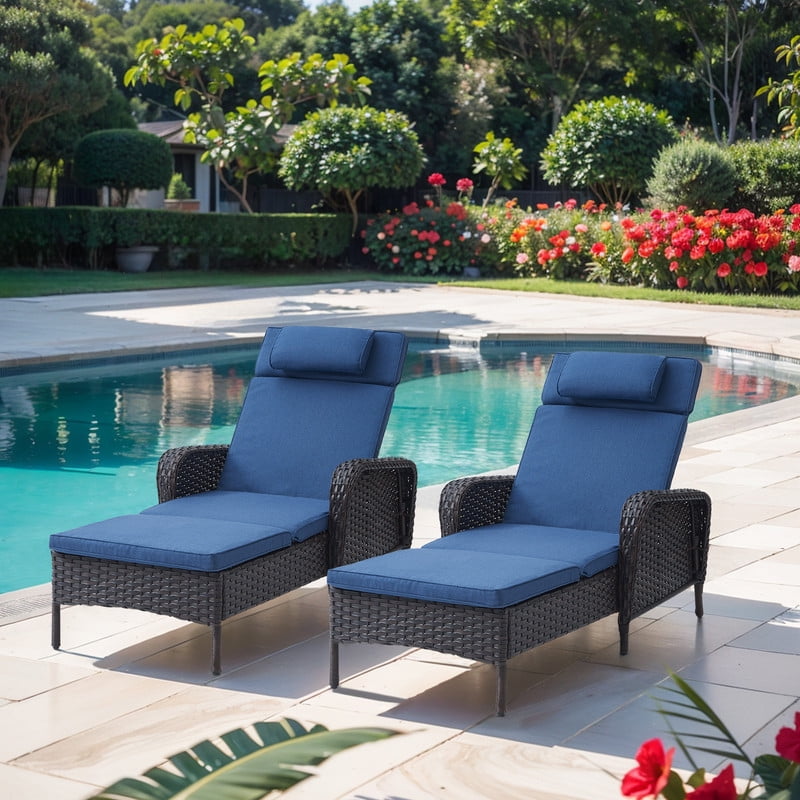 PARKWELL Set of 2 Outdoor Folding Chaise Lounge Chairs - Wicker Rattan ...