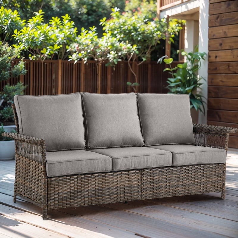 PARKWELL Wicker Outdoor 3 Seater Sofa,Patio Rattan Couch with Cushions ...