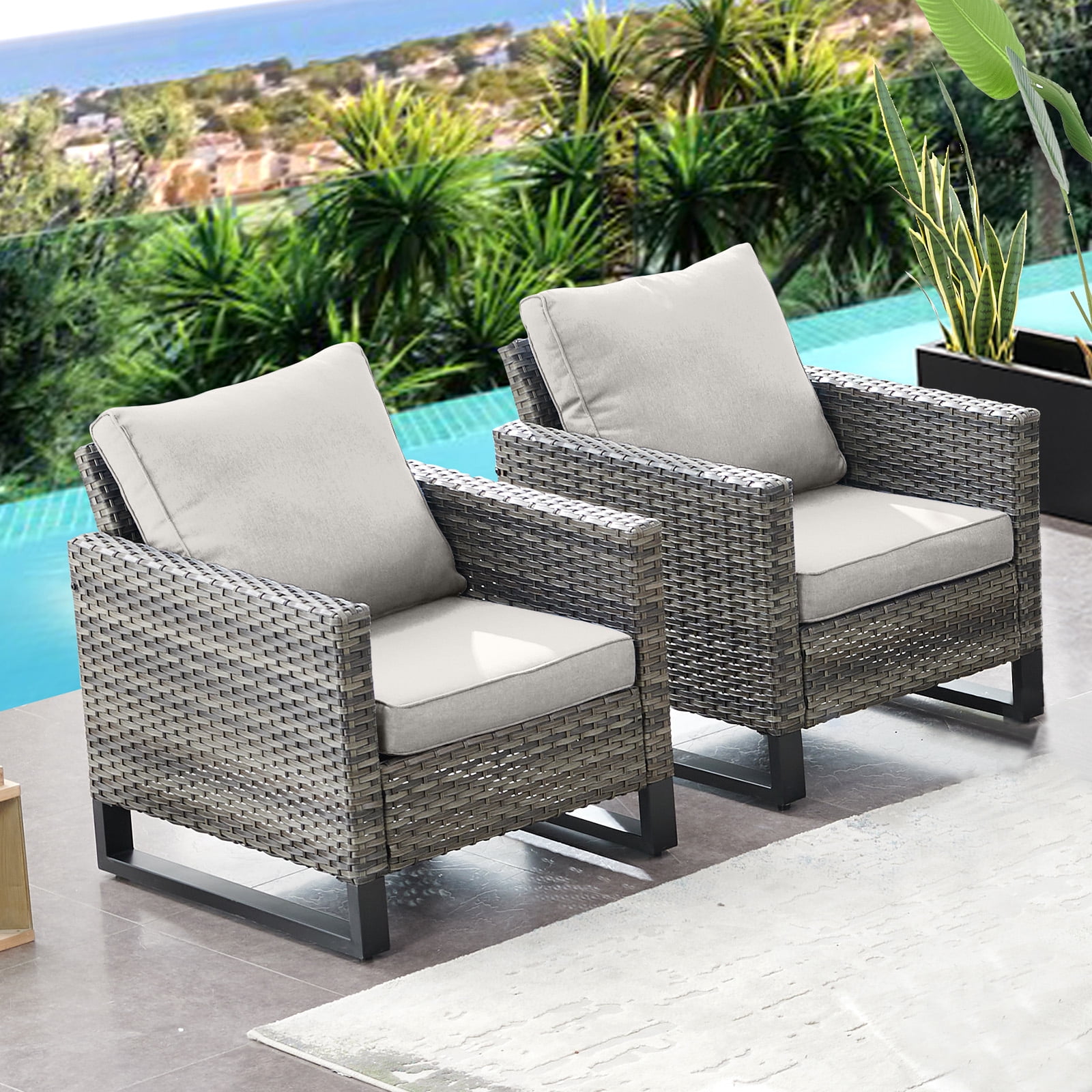 PARKWELL Wicker Patio Chairs Set of 2,Outdoor Rattan Chairs with ...