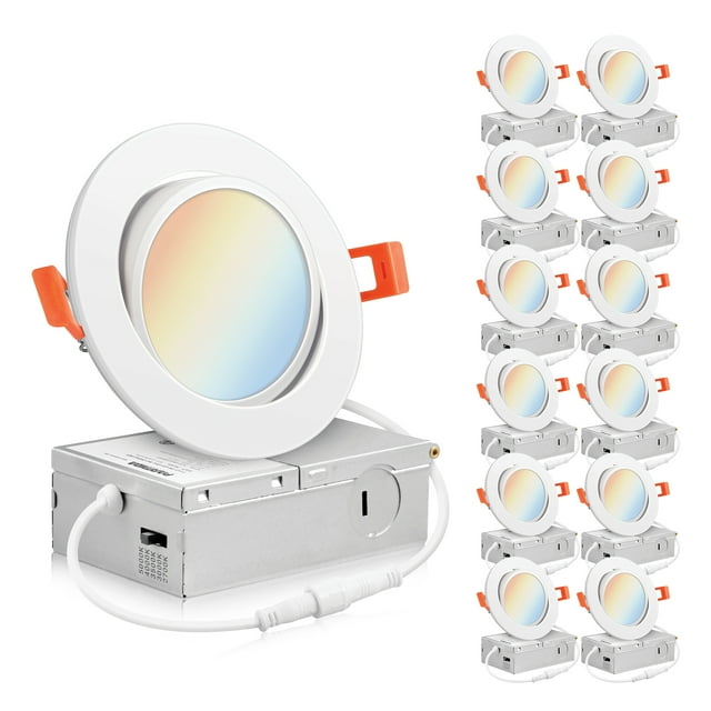 PARMIDA (12 Pack) 4 Inch 5CCT Ultra-Thin LED Adjustable Gimbal Recessed ...