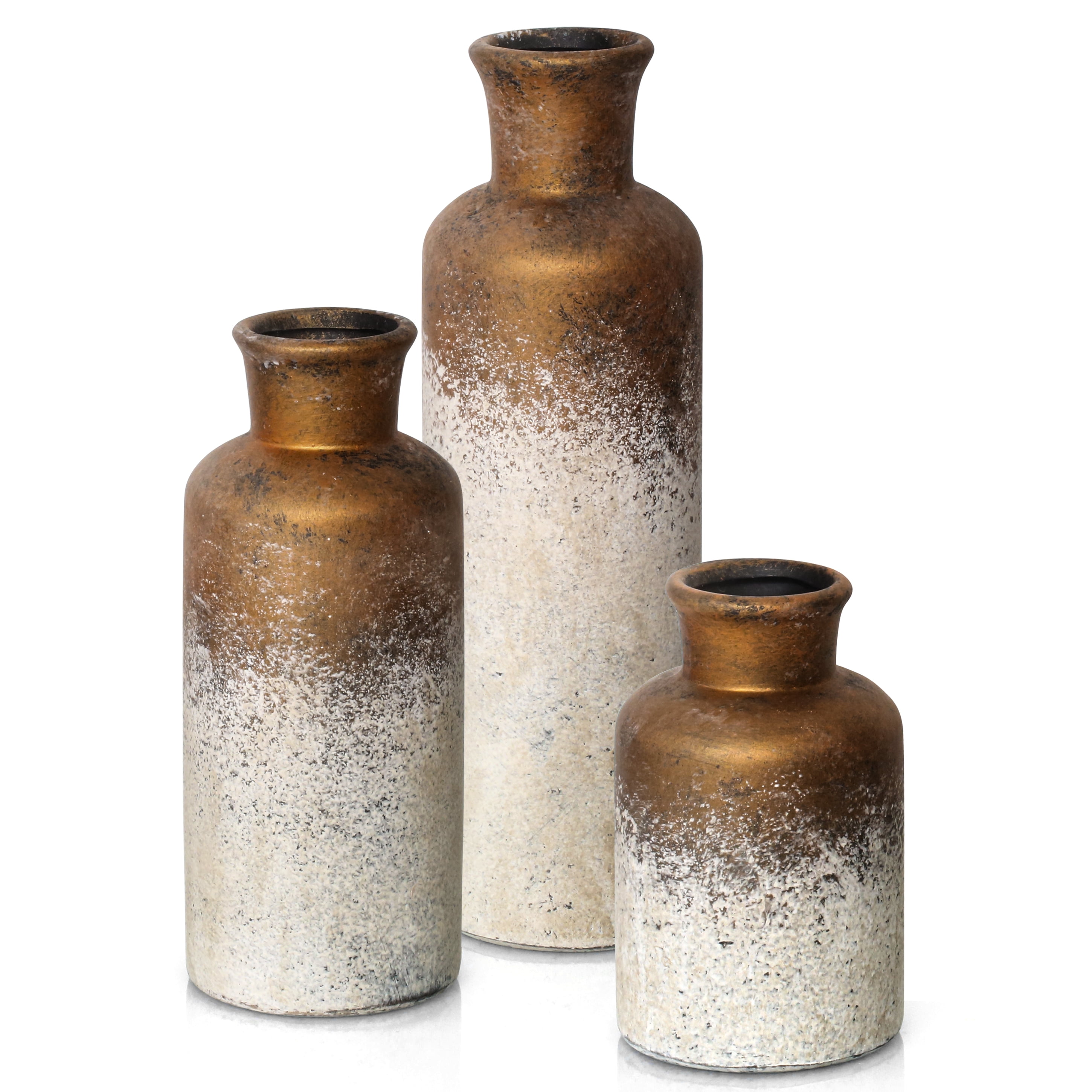 PARMPH Distressed Ceramic Vase Set of 3, Rustic Farmhouse Decor, Small ...