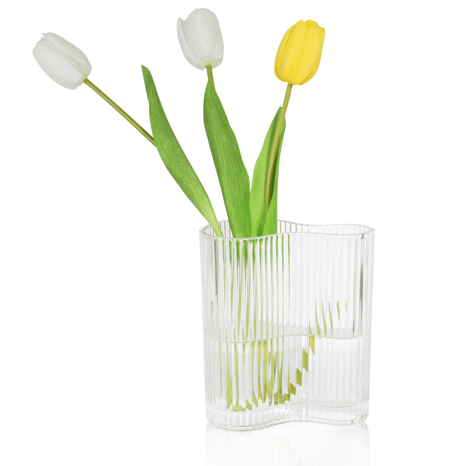 PARMPH Glass Flowers Vase, 7.8'' Tall Modern Clear Glass Vase with 3PCS ...