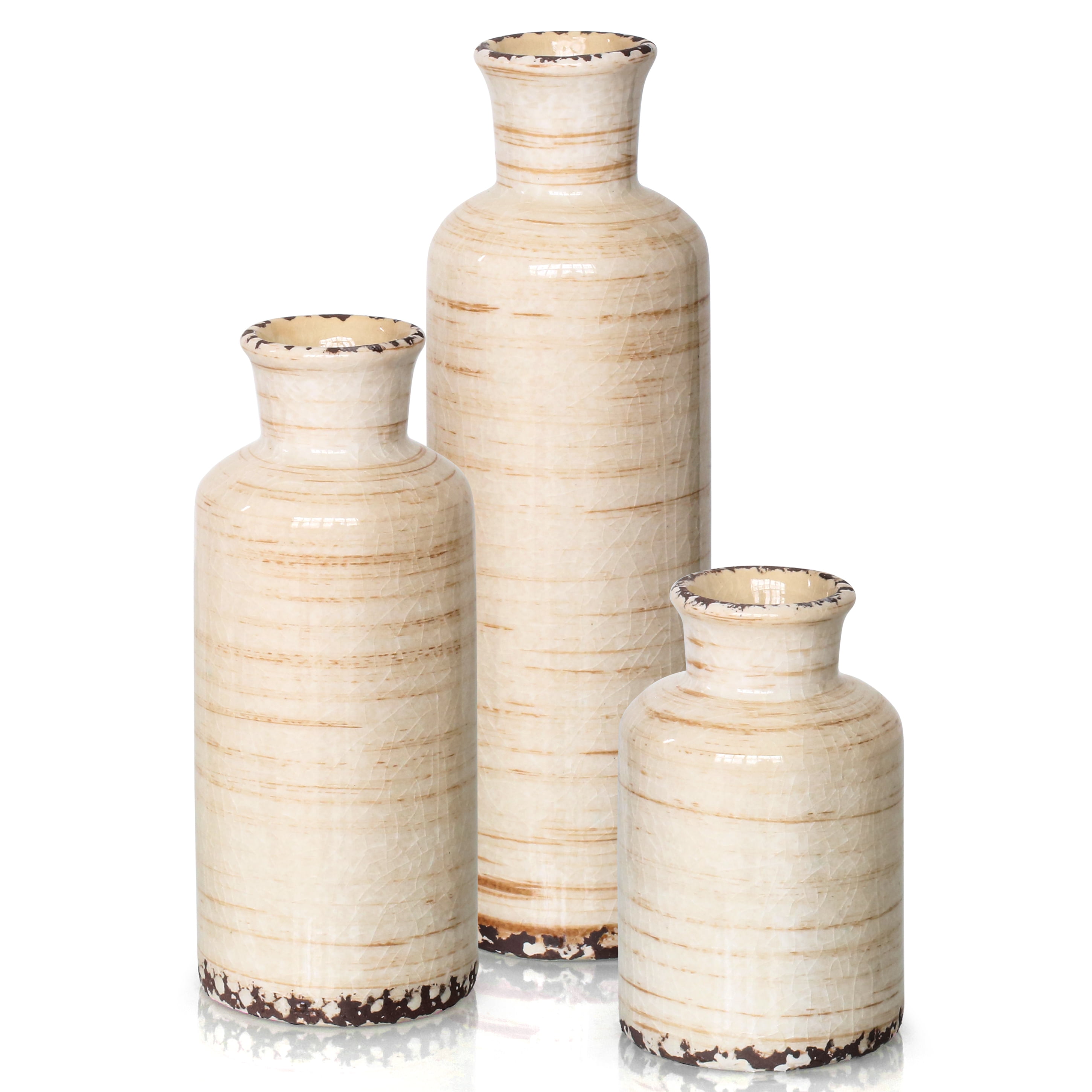 PARMPH Rustic Ceramic Vase Set of 3, Distressed Decor for Home, Living ...