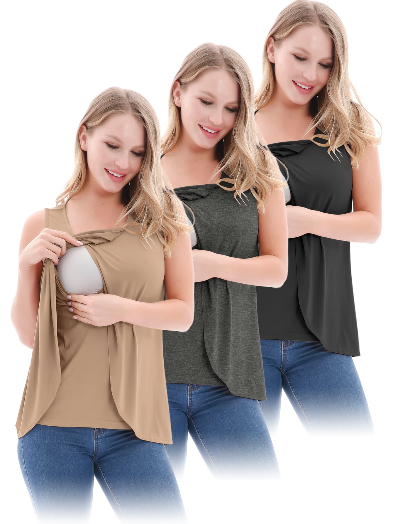 PARNIXS Summer Women's Maternity Nursing Tank Top Sleeveless Comfy ...