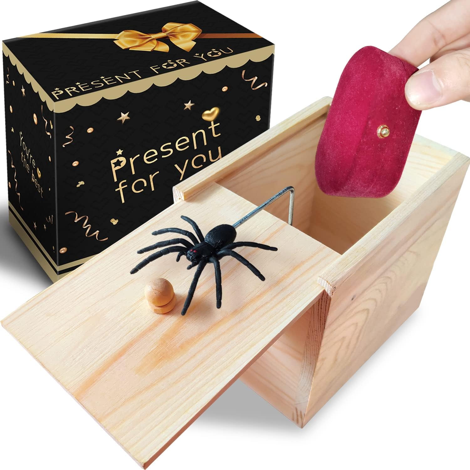 PARNIXS Wooden Spider Prank Box - Handcrafted Money Surprise Box for ...