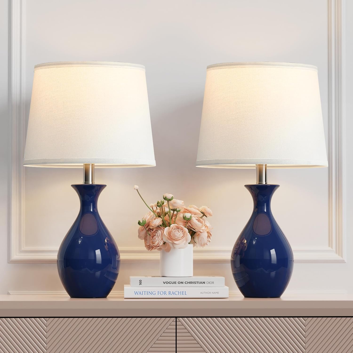 PARTPHONER Table Lamp Set of 2, Modern Ceramic Bedside Lamps for Night ...