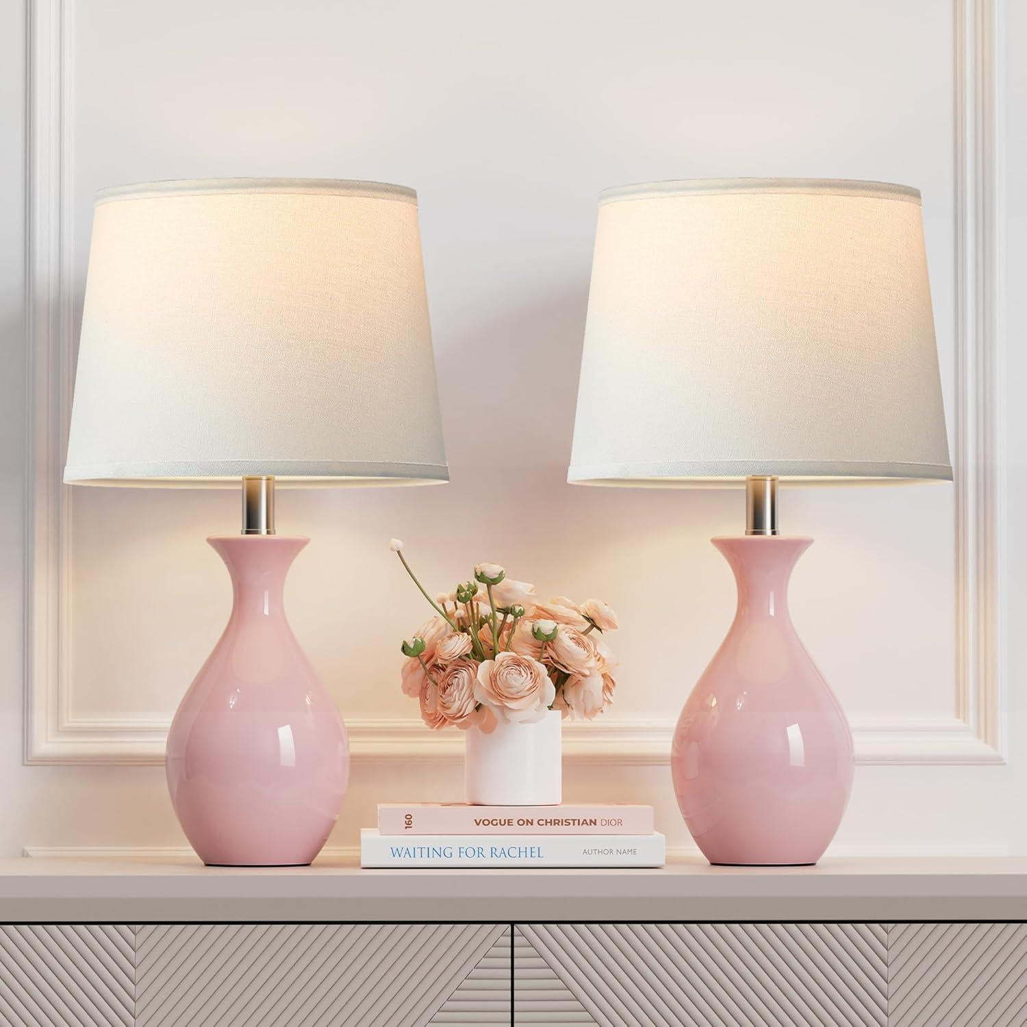 PARTPHONER Table Lamp Set of 2, Modern Ceramic Bedside Lamps for Night ...