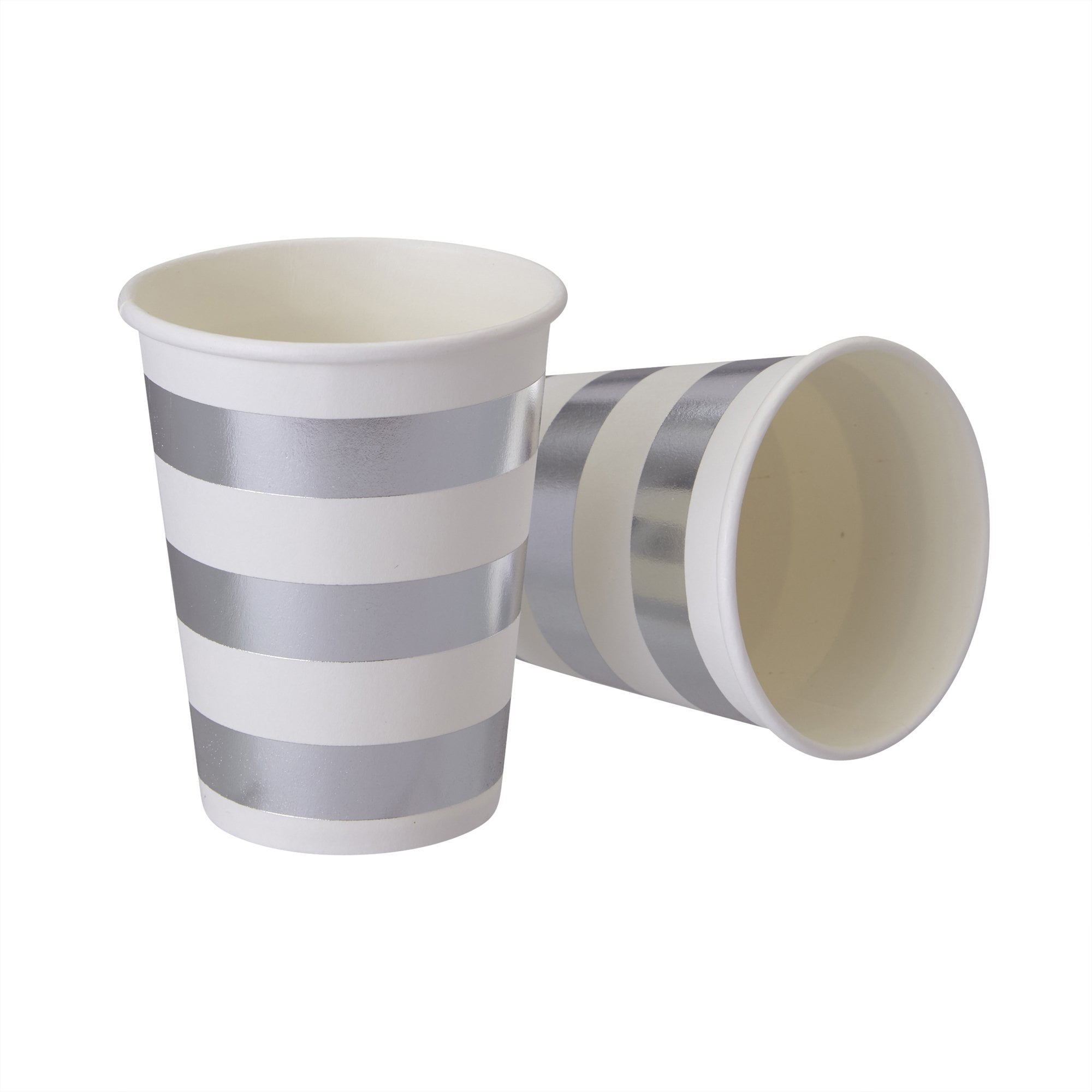 PARTY DISPOSABLE DECORATIVE PAPER CUPS | 9 oz | Metallic Silver Stripe ...