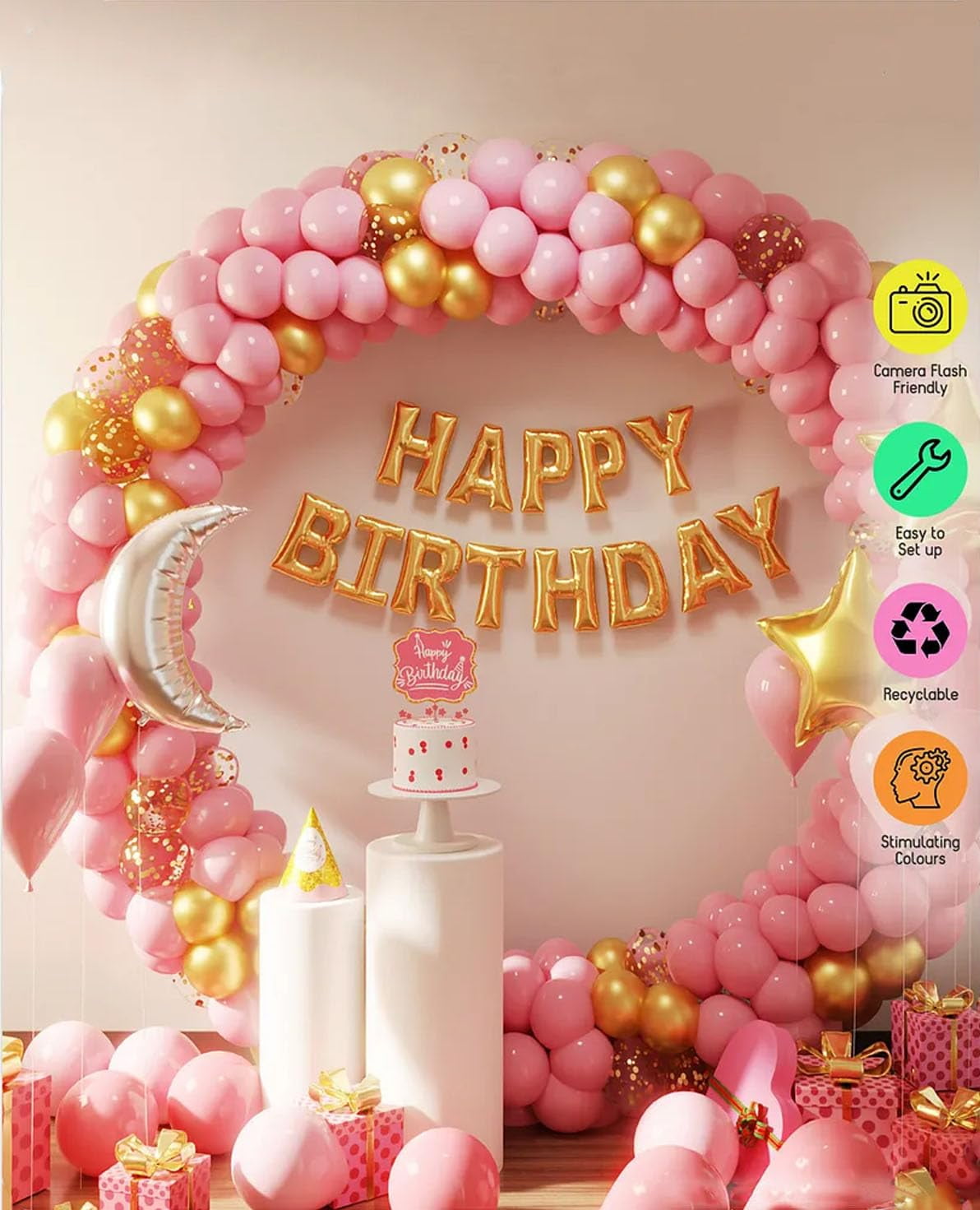 PARTY PROXX Premium 87 PCS Happy Birthday Decorations Set Pink and ...