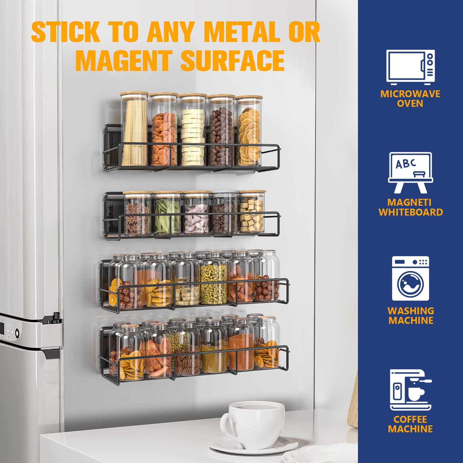 PartyKindom Multi-Function Magnetic Fridge Storage Rack Fridge Racks ...