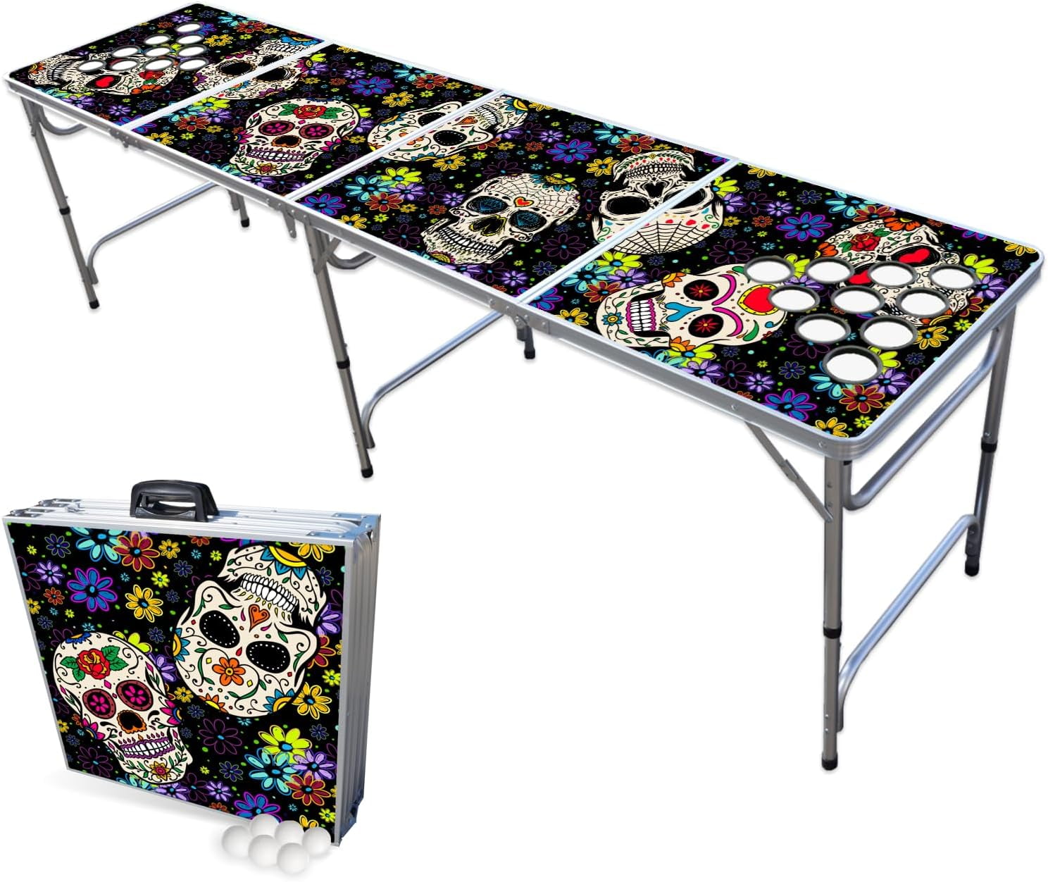 PARTYPONG 8-Foot Folding Beer Pong Table w/Cup Holes - Dia de Los ...
