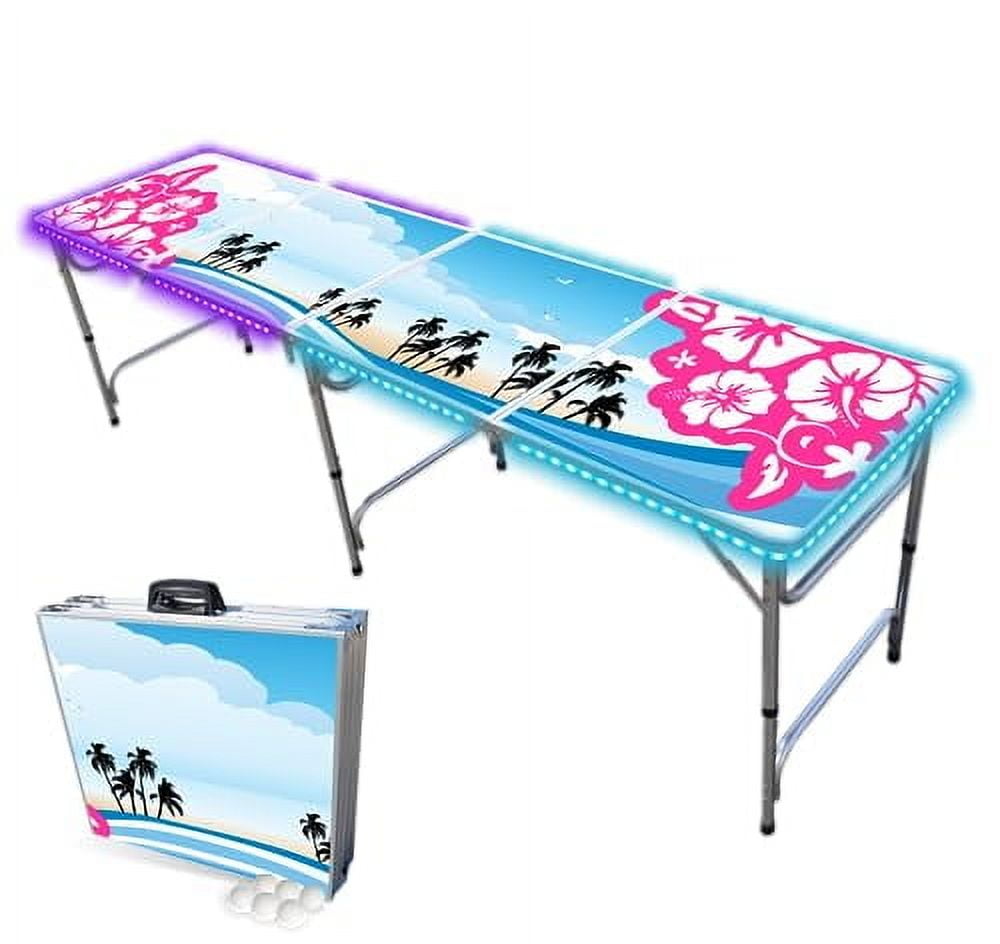 PARTYPONG 8-Foot Folding Beer Pong Table w/LED Lights - Hibiscus ...
