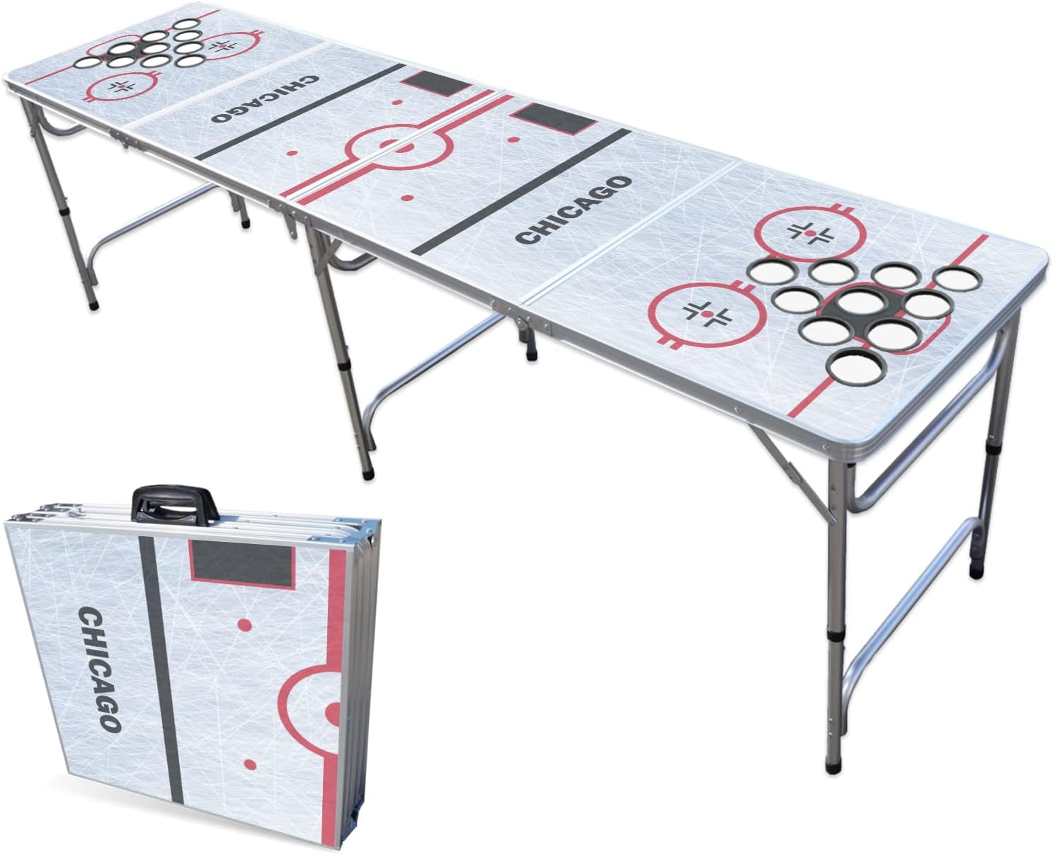 PARTYPONG 8-Foot Folding Portable Pong Table w/Optional Cup Holes & LED ...