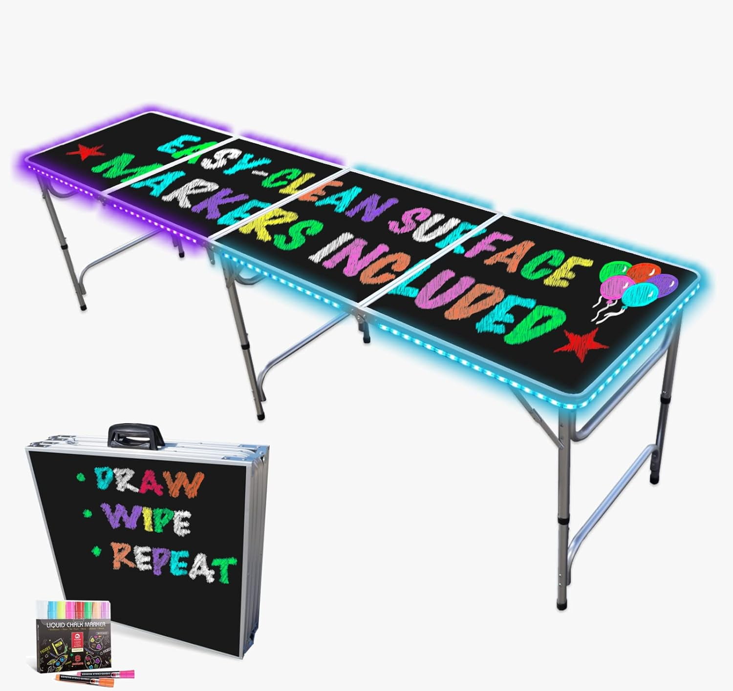 PARTYPONG PartyTable Portable Folding Party Table w/LED Lights ...