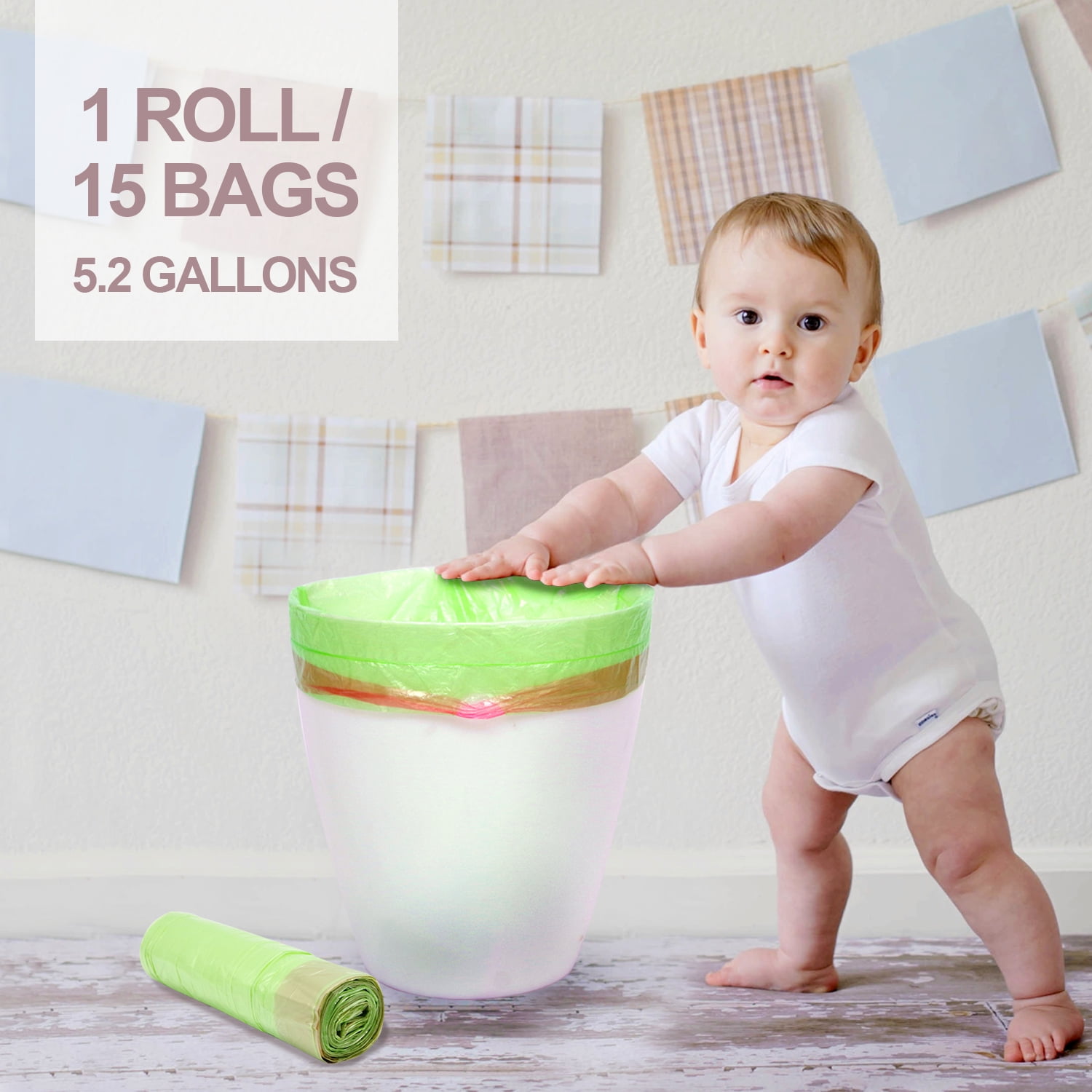 PARTYSAVING [1 Roll / 15 PC ] 5.2 Gallon Small Green Garbage Bag ...