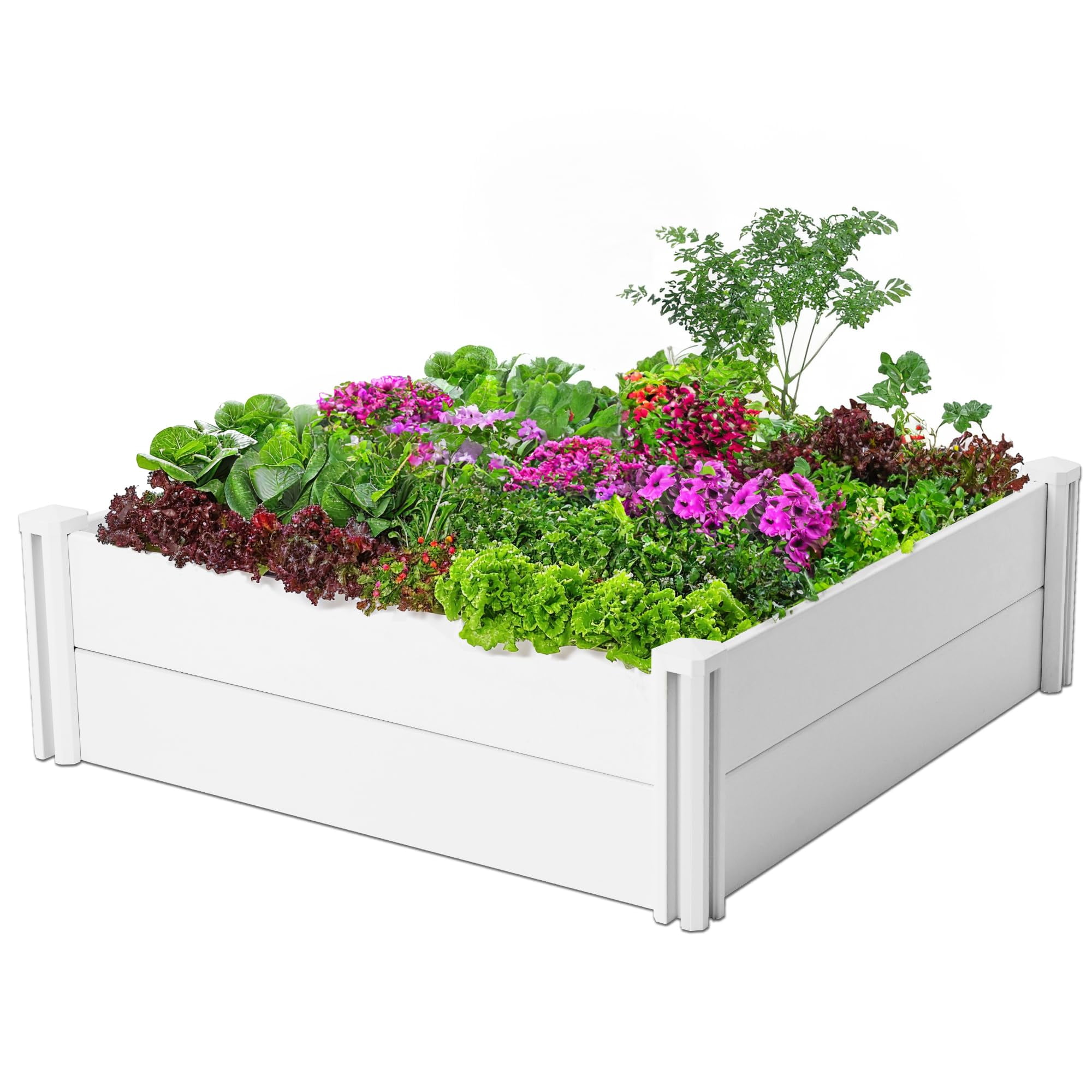 PASAMIC Durable Vinyl Raised Garden Bed, 4x4x1ft Raised Bed for Gardening, Planter Box with Open ...