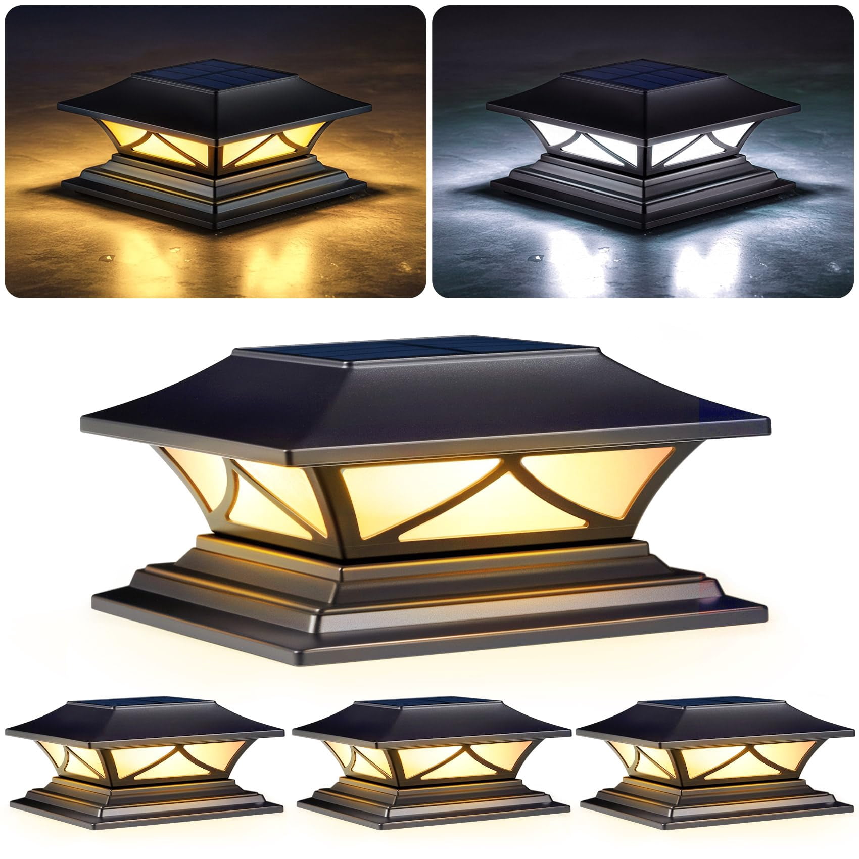 PASAMIC Solar Post Cap Lights 4 Pack, Solar Post Lights Outdoor ...