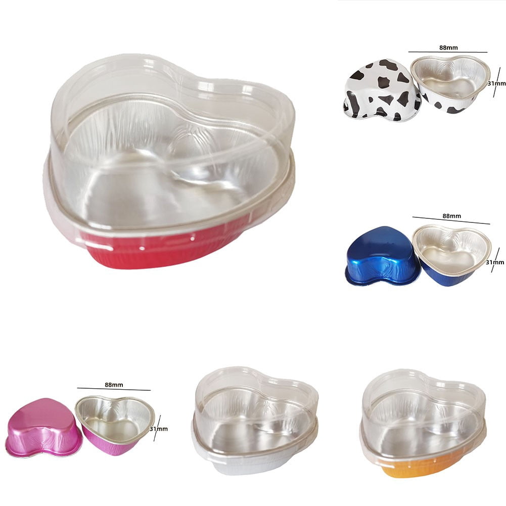 PASILI 10Pcs 100ML Heart Shaped Aluminum Foil Cake Mousse Cup with Lids ...