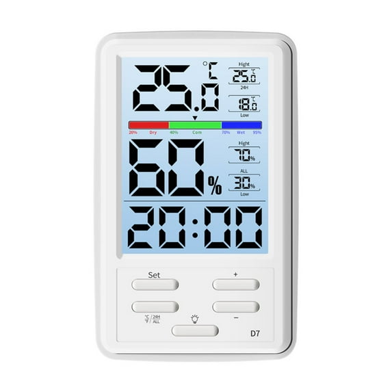 PASILI Backlit Humidity & Temperature Monitor Indoor Thermometer With ...