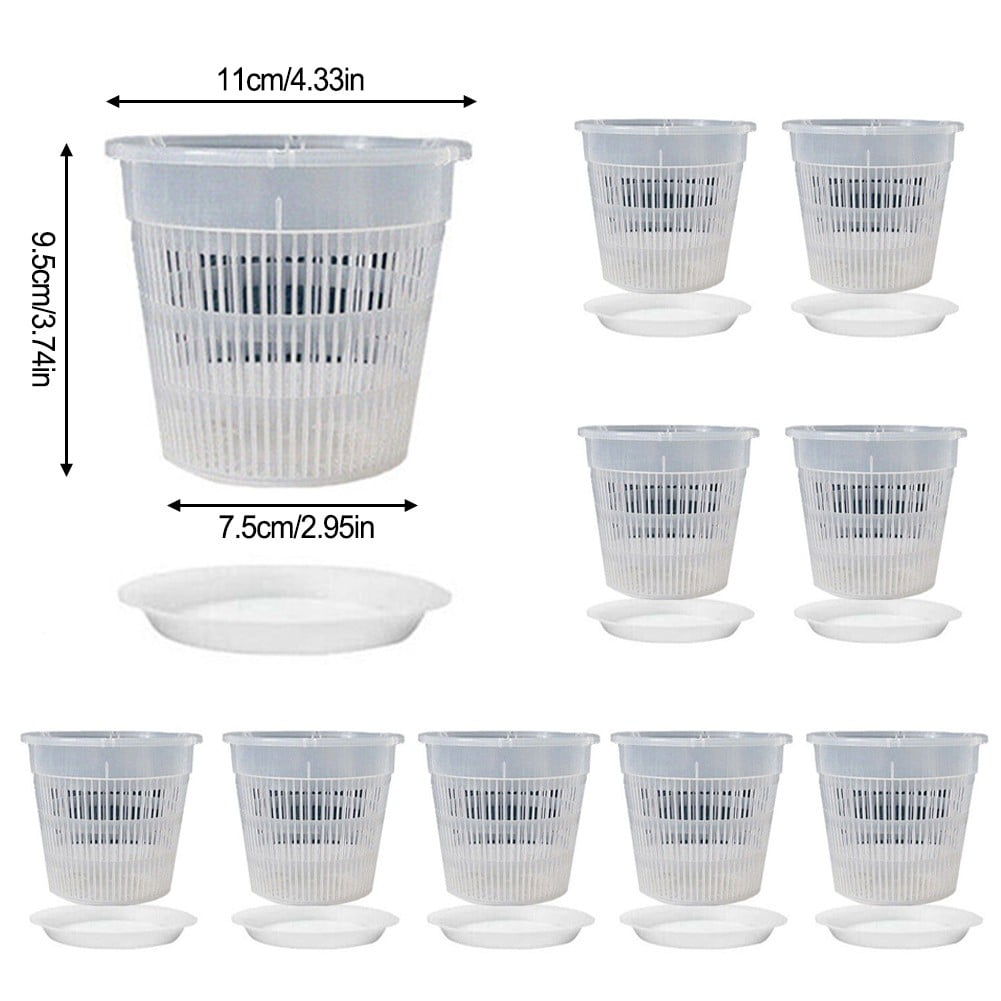 PASILI Breathable Plant Flower Pots: 10pcs Clear Orchid Pots with Bases ...