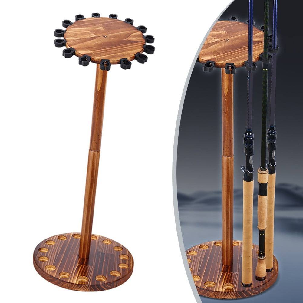 PASILI Round Wood 15 Hole Fishing Rod Rack Fishing Pole Holder for ...