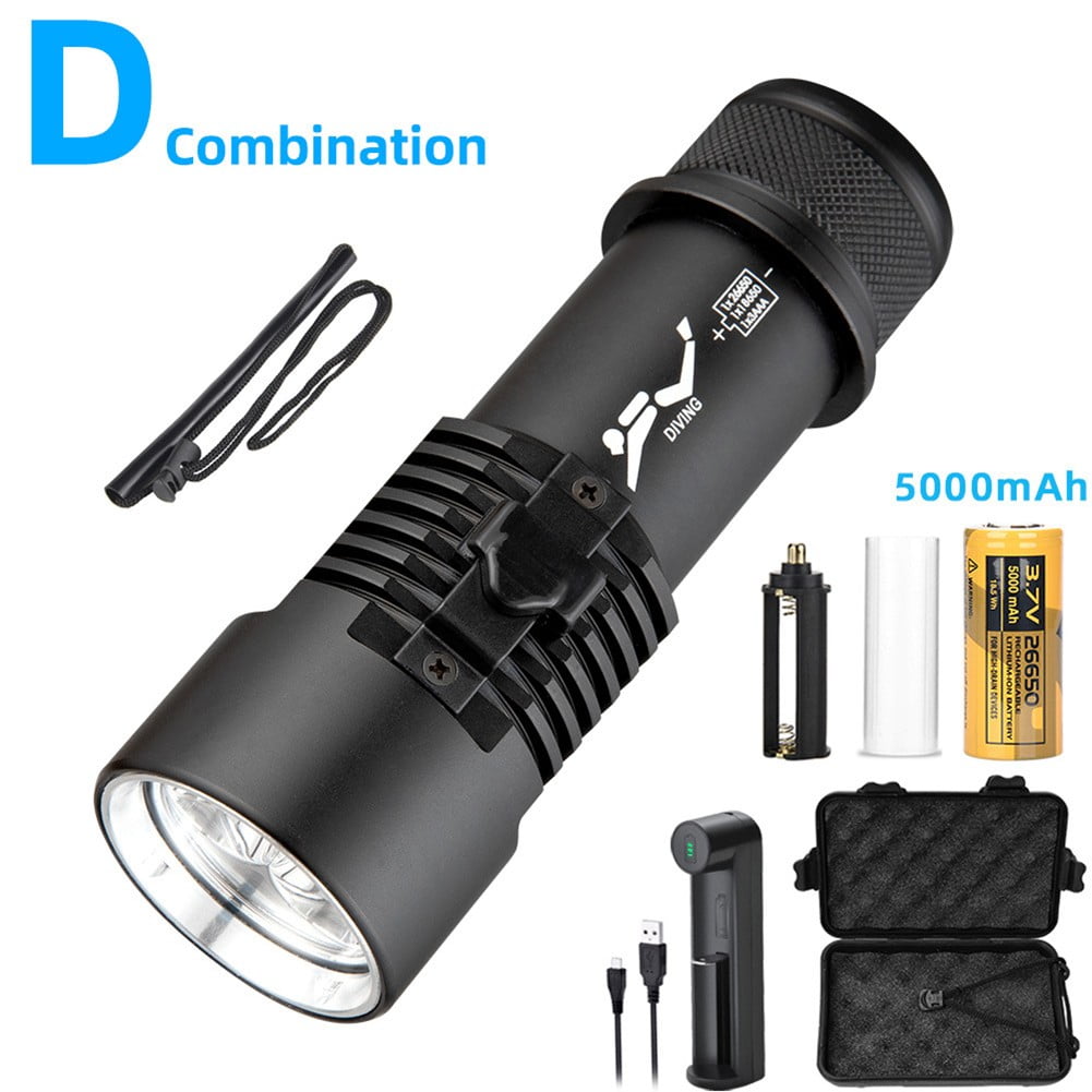 PASILI Scube Diving Flashlight P70 LED Light Waterproof Underwater 80m ...