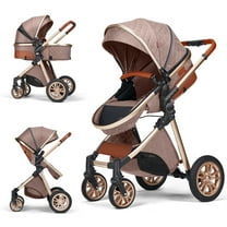 Hot Mom Baby Stroller Reversible Luxury PU Leather Pram,Brown - Walmart.com