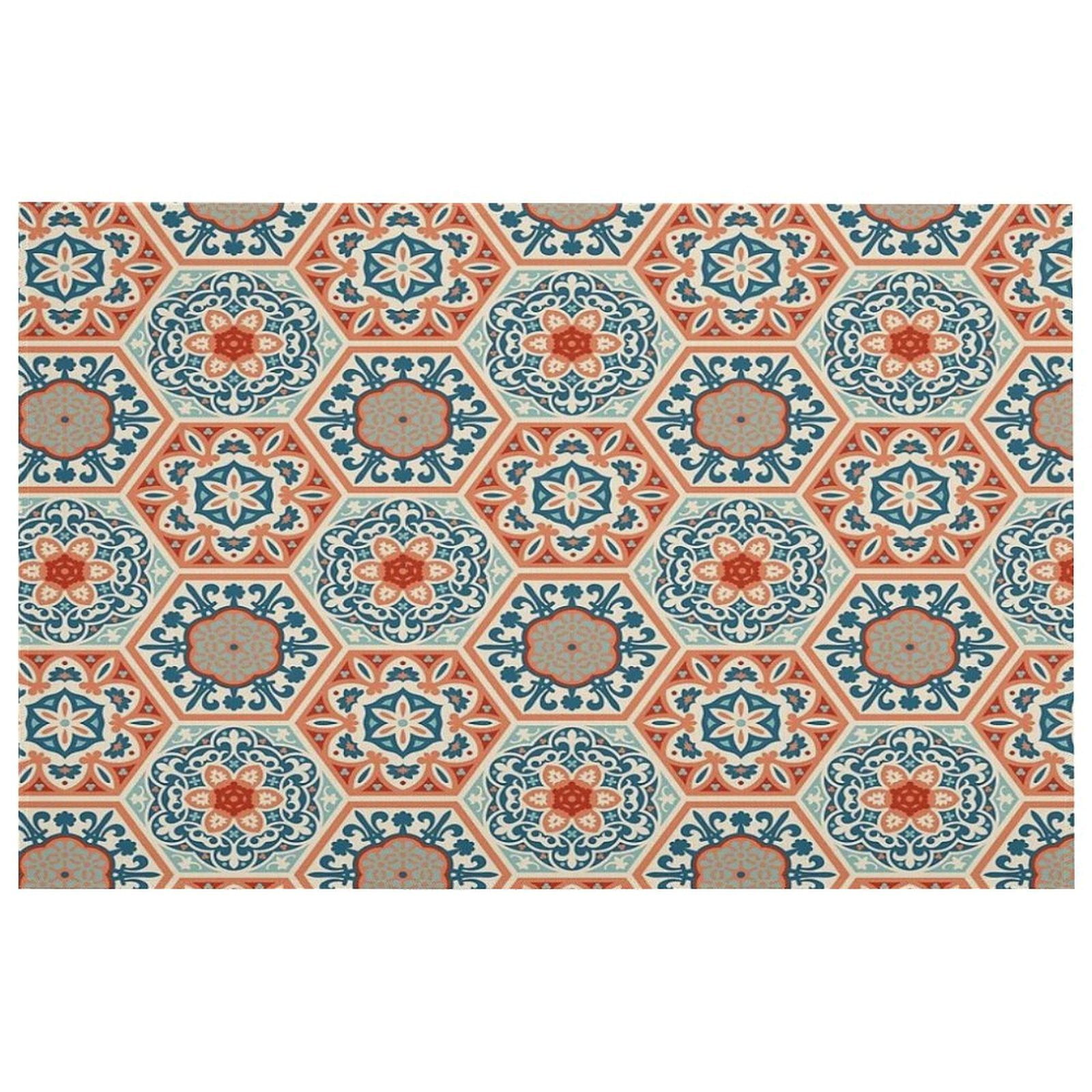 PATCHWORK Tiles 01 Terracotta Orange And Teal Blue Adult Home Decor ...