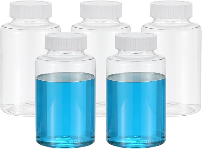 PATIKIL 5 Pcs 300ml Reagent Bottles, PET Wide Mouth Round Bottles with ...