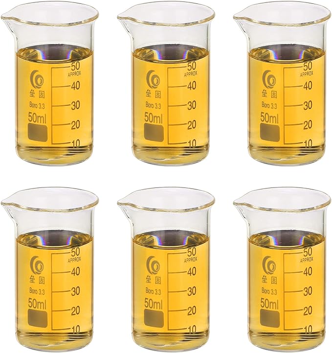 PATIKIL 50ml Tall Glass Beaker, 6Pcs 3.3 Borosilicate Glass Beakers ...