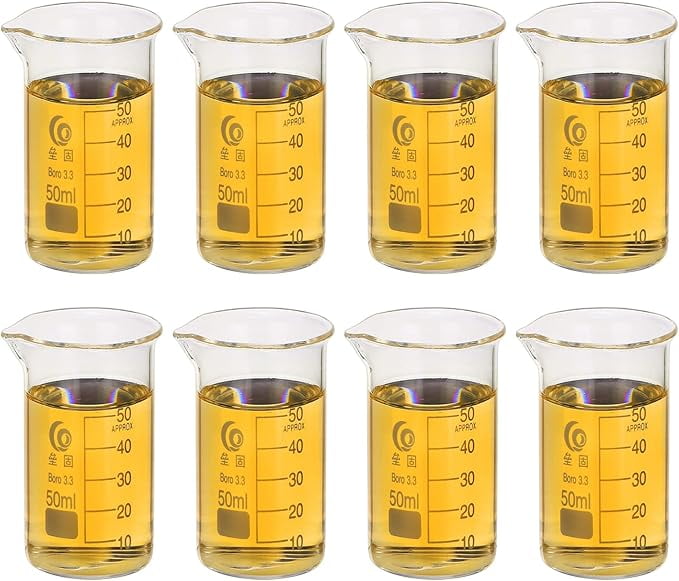 PATIKIL 50ml Tall Glass Beaker, 8Pcs 3.3 Borosilicate Glass Beakers ...