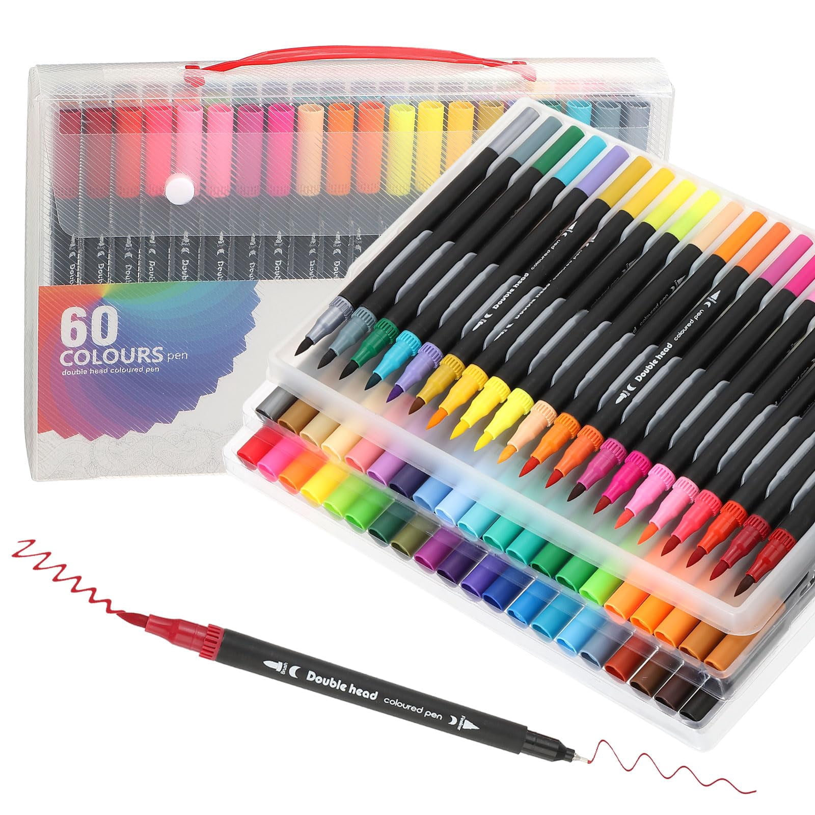PATIKIL Dual Tip Colored Pens, 60 Colors Brush and Fineliner Tips ...