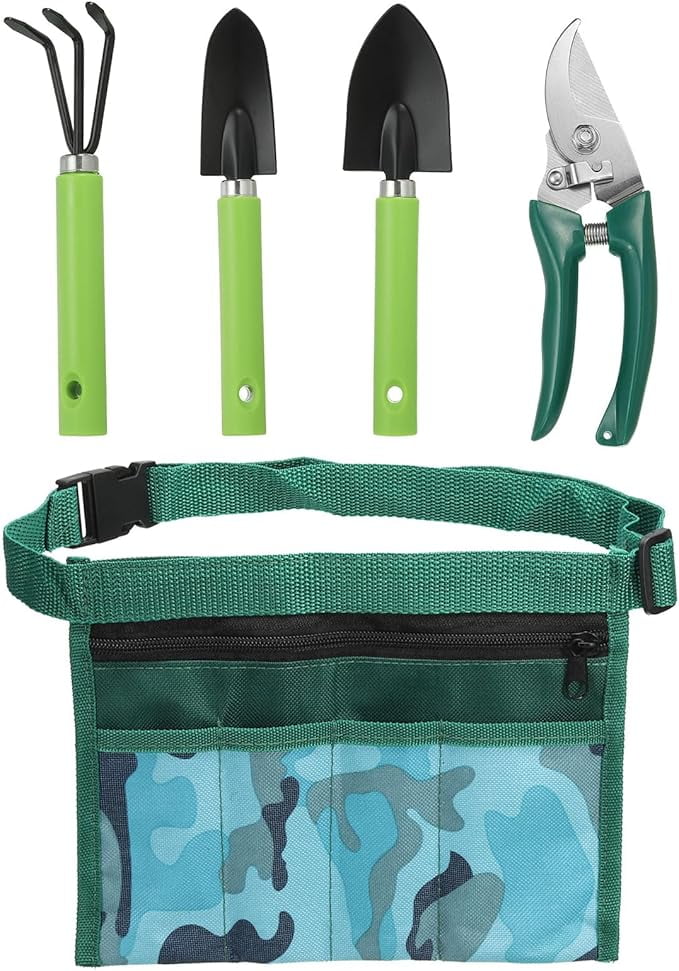 PATIKIL Garden Tool Set, Tool Pouch Belt with Round Shovel&Point Shovel ...