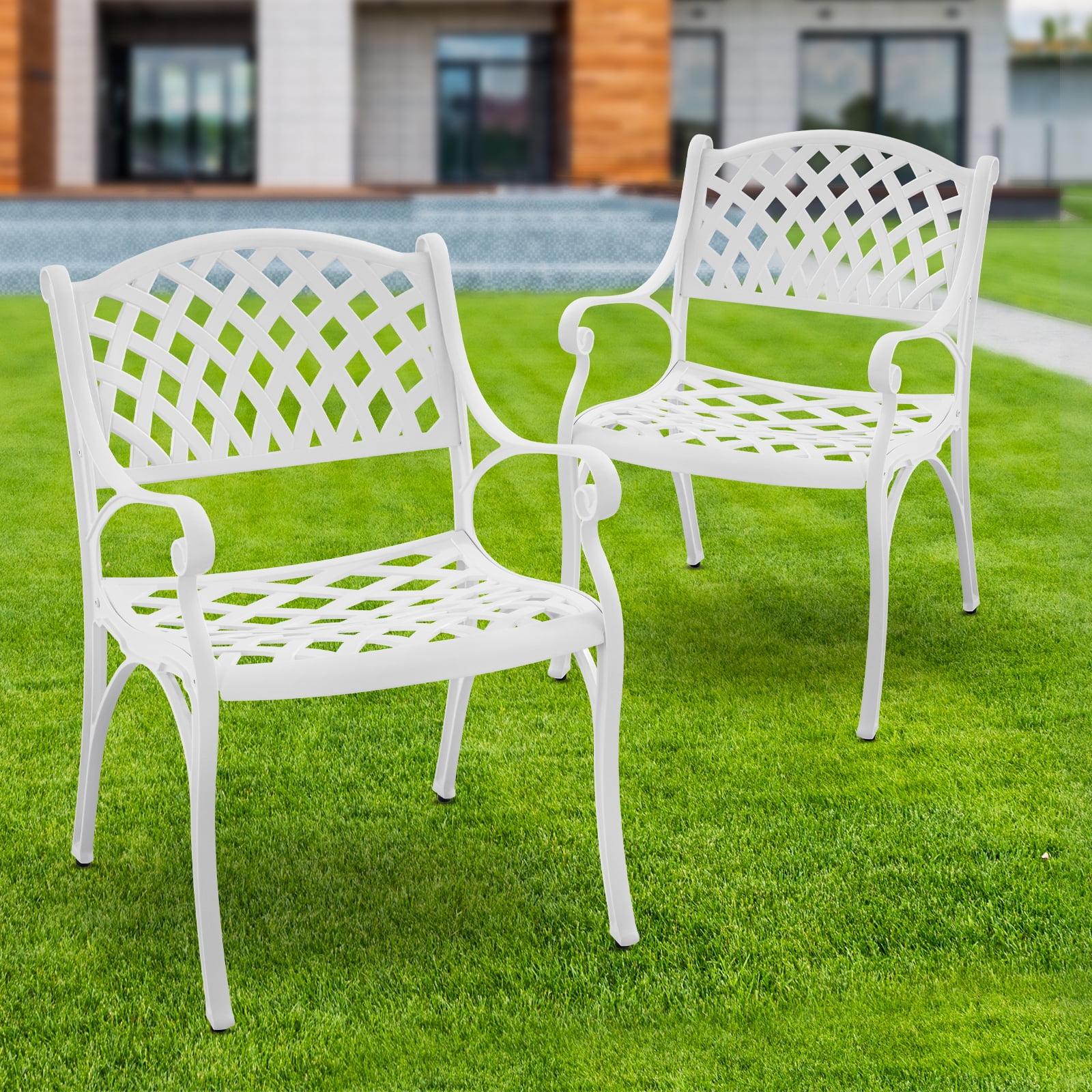 PATIO-IN 2 Piece Cast Aluminum Patio Dining Chairs with Armrest,Metal ...