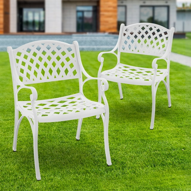 PATIO-IN 2 Piece Cast Aluminum Patio Dining Chairs with Armrest,Metal ...