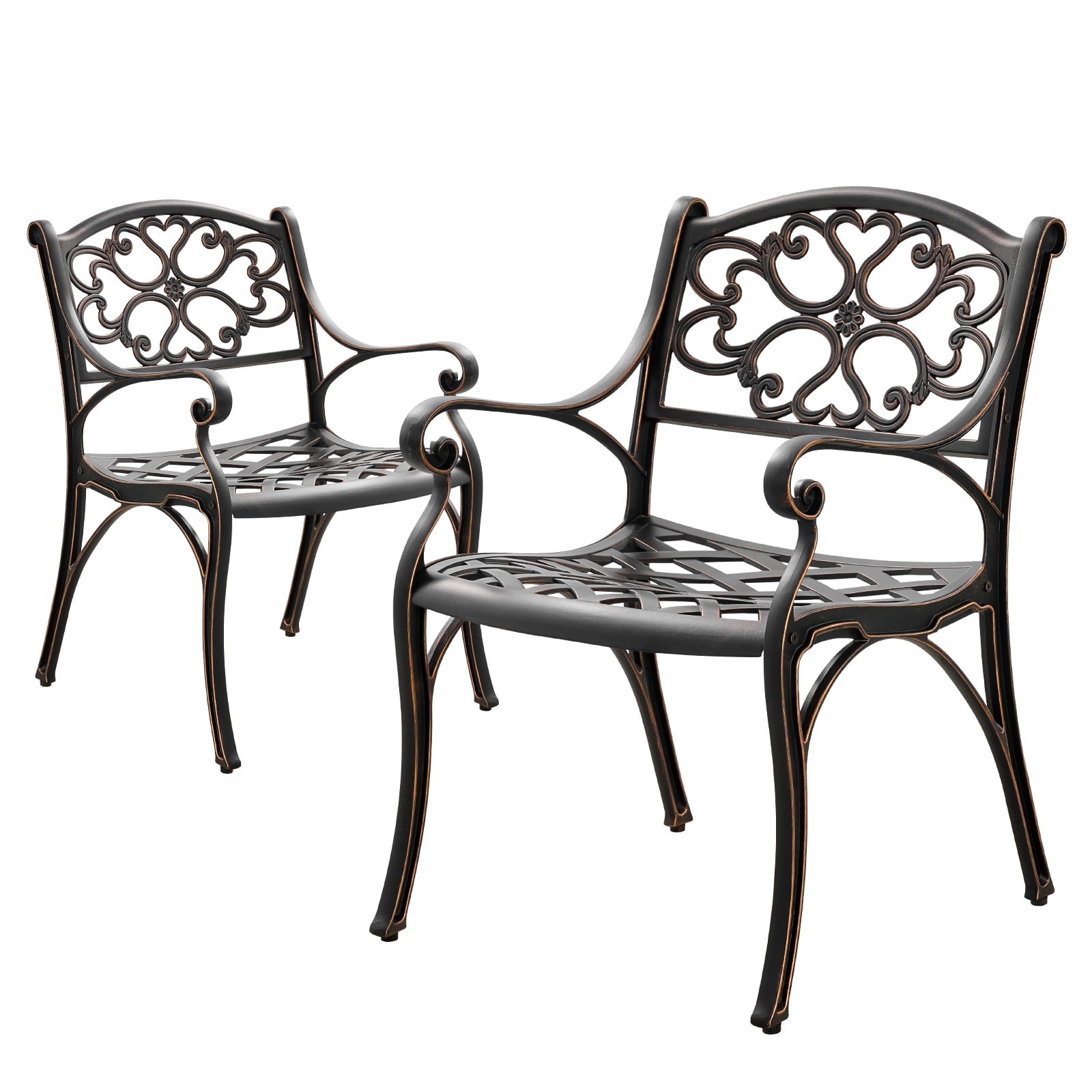PATIO-IN Set of 2 Cast Aluminum Armrest Outdoor Patio Chairs, Metal ...