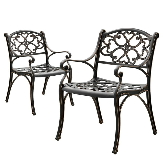 PATIO-IN Set of 2 Cast Aluminum Armrest Outdoor Patio Chairs, Metal ...