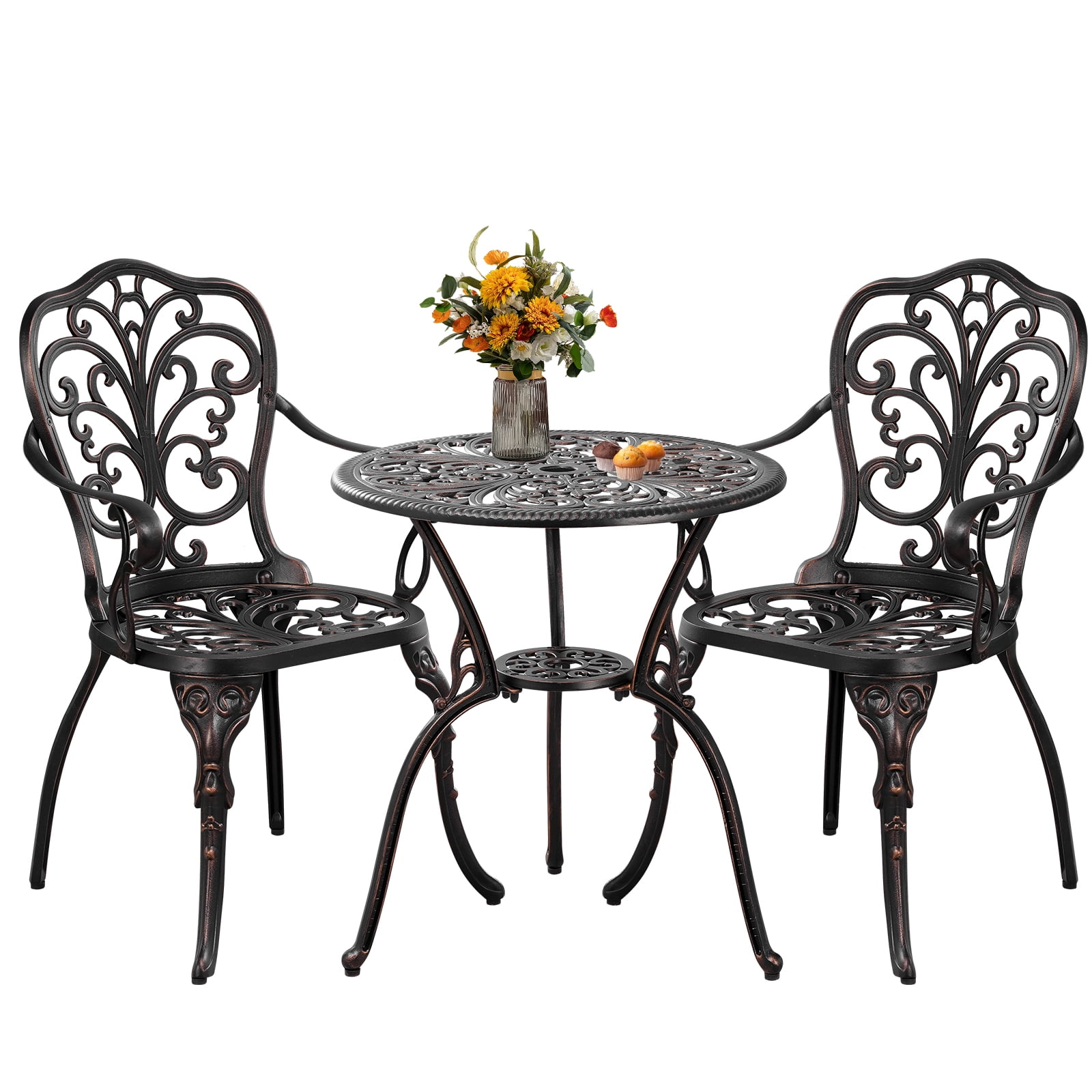 PATIO-IN Bronze Cast Aluminum Bistro Set, Compact Outside Deck ...