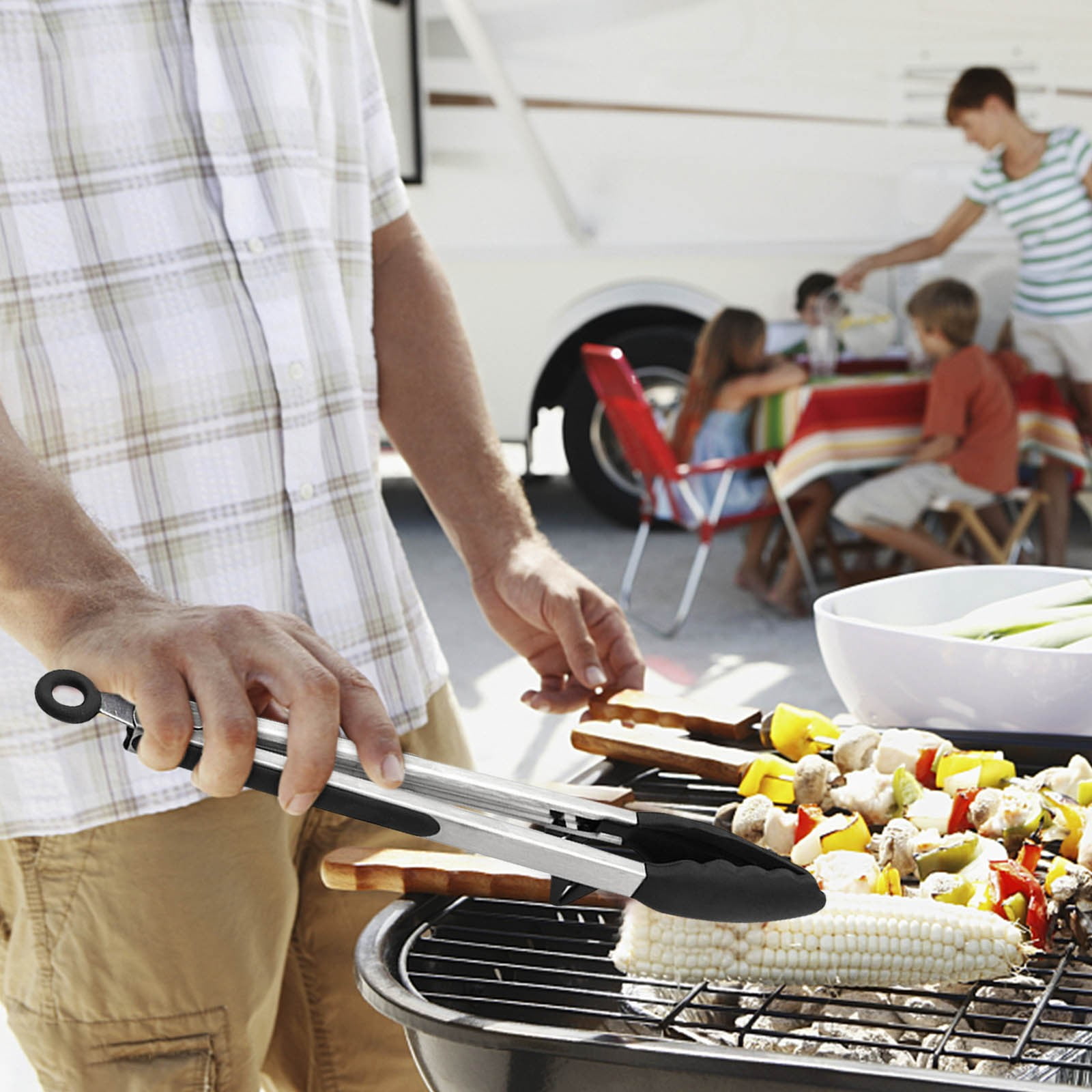 PATLOLLAV 12" Locking Silicone Kitchen Tongs, Stainless Steel Cooking ...