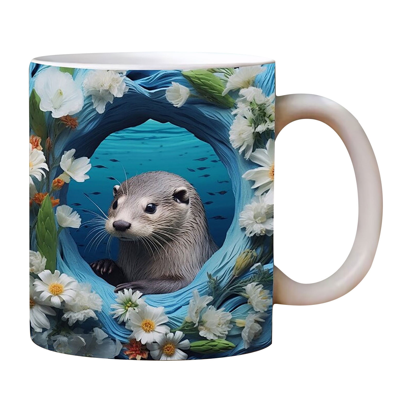 PATLOLLAV 3D Otter Ceramic Coffee Mug,150ml Cute Otter ang Sea Space ...