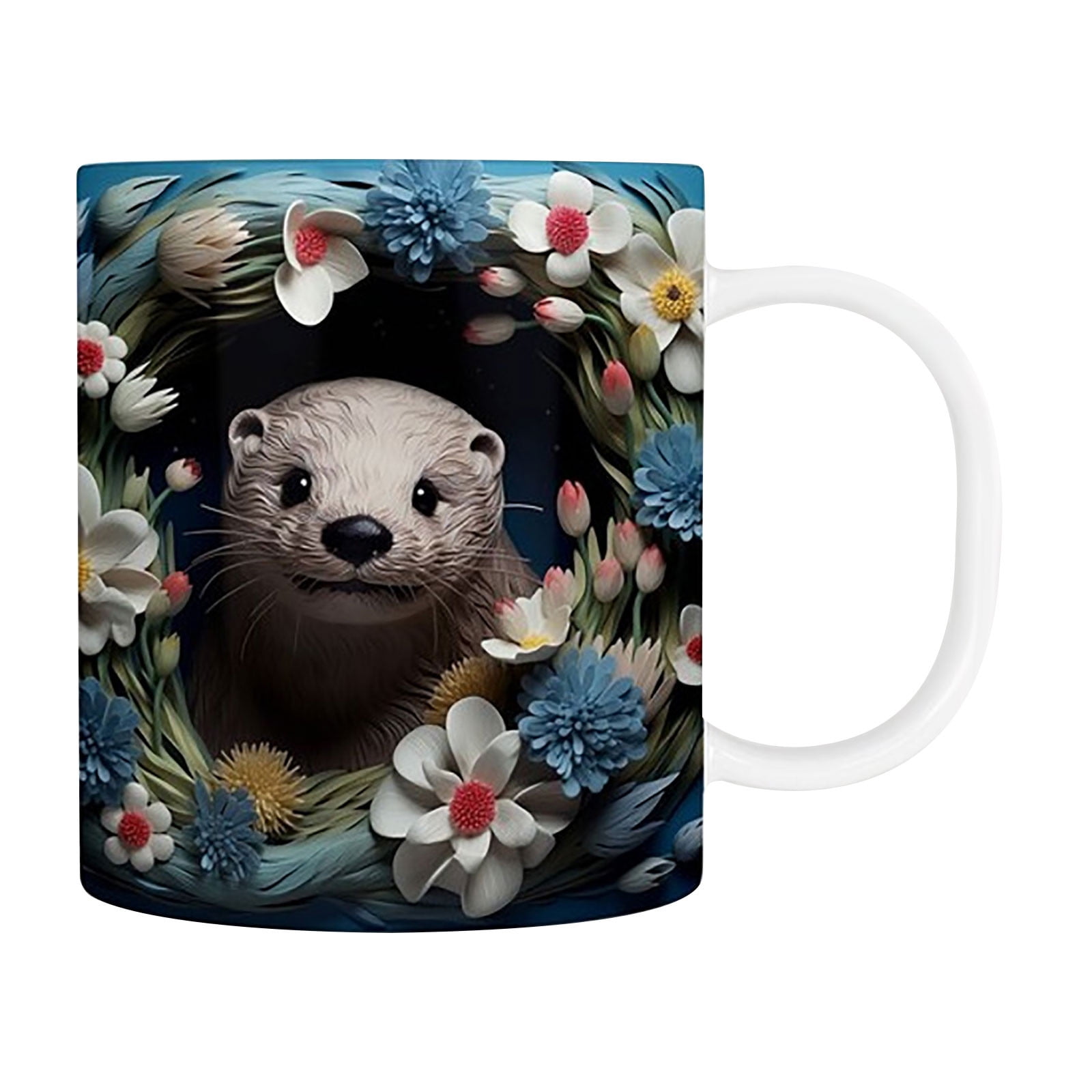 PATLOLLAV 3D Otter Ceramic Coffee Mug,150ml Cute Otter ang Sea Space ...