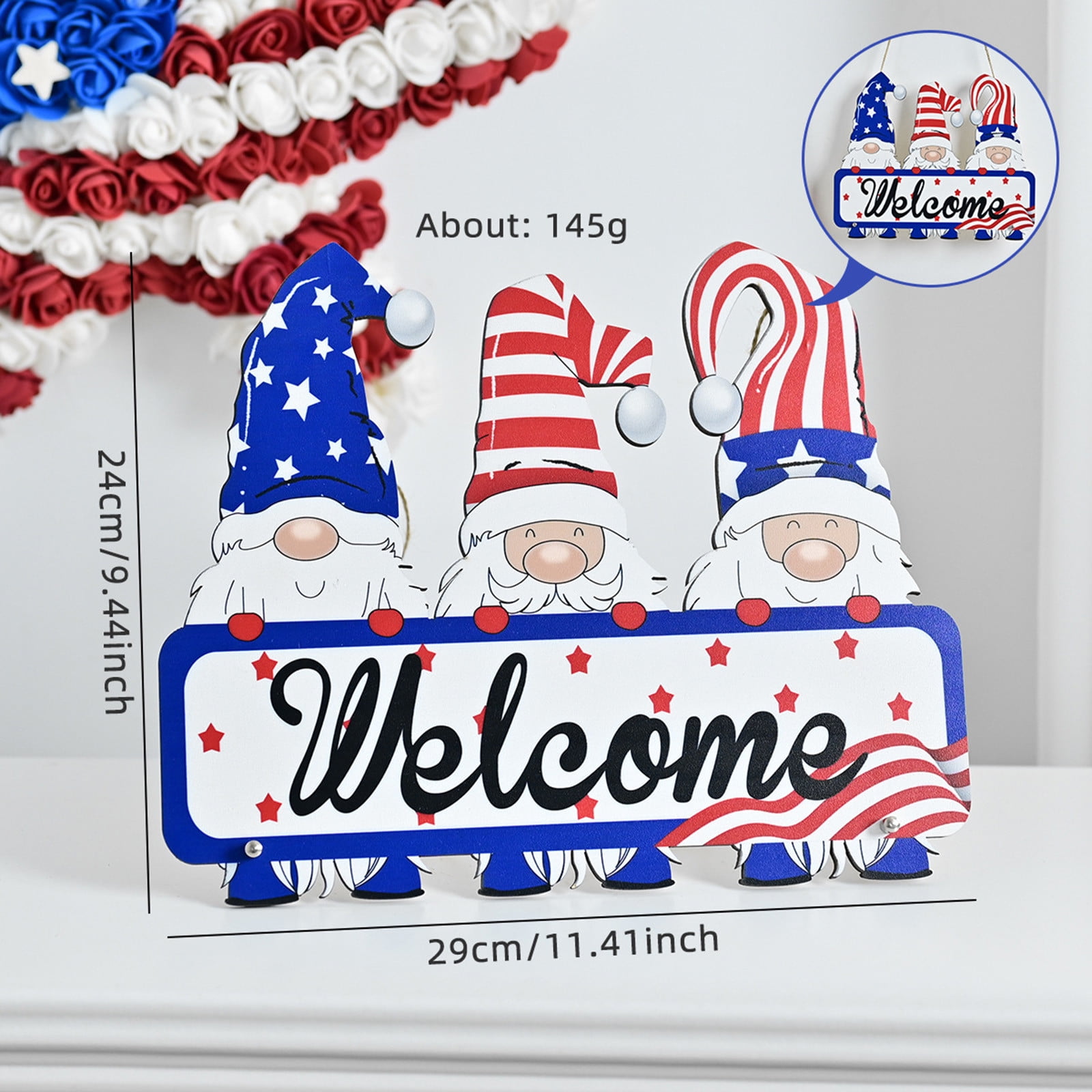 PATLOLLAV 4th of July Welcome Sign Decorations Patriotic Gnomes Wooden ...