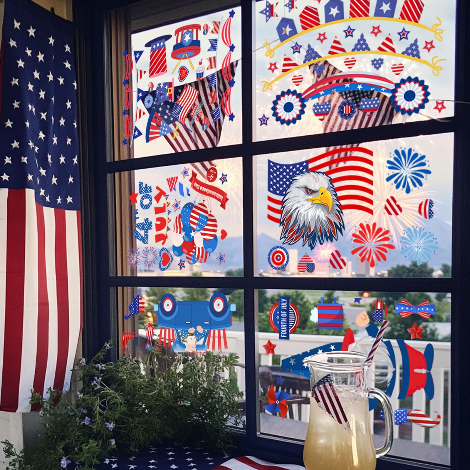 PATLOLLAV 9 Sheets Window Clings Window Stickers Removable Patriotic ...