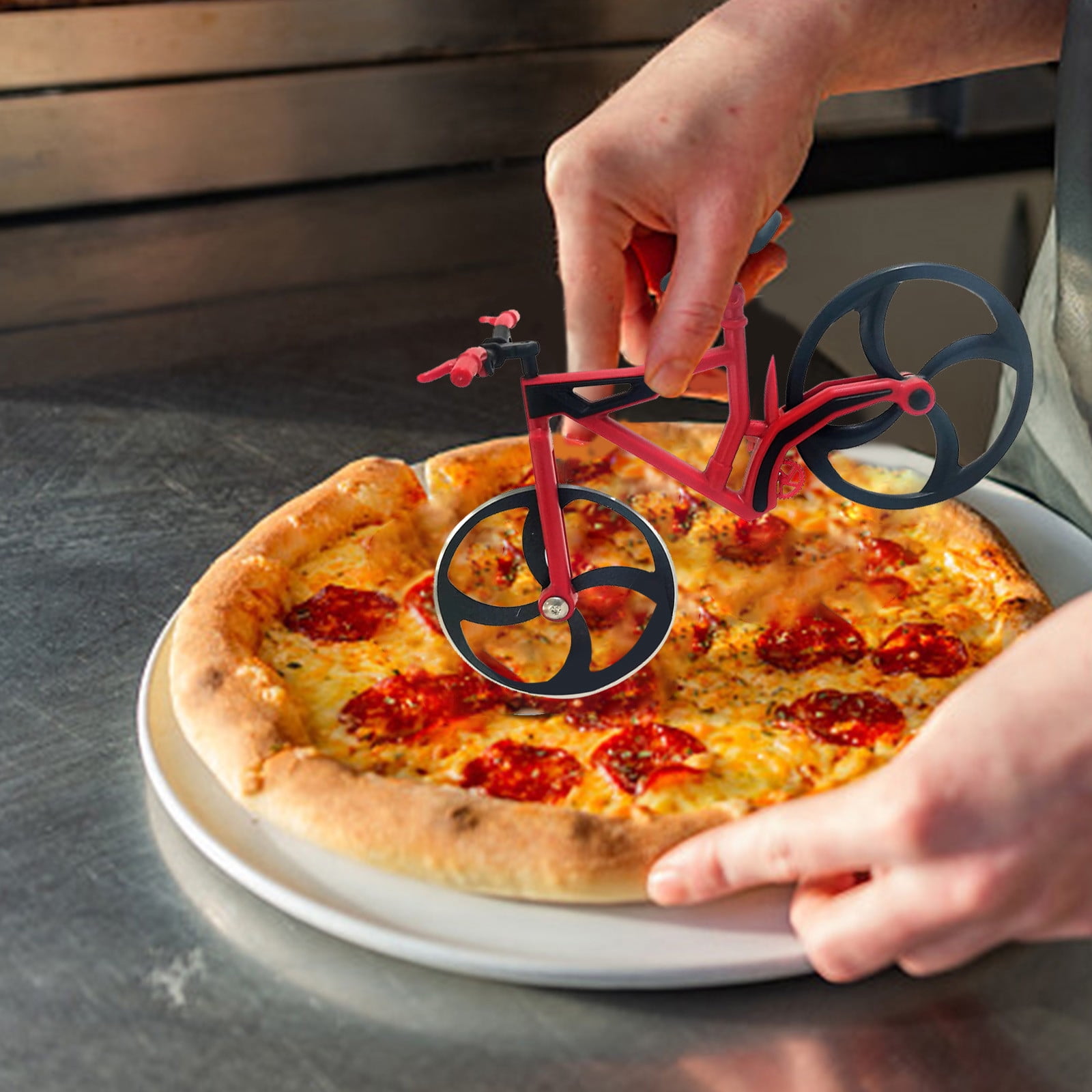 PATLOLLAV Bicycle Pizza Cutter,Non-stick Bike Pizza Slicer,Dual ...
