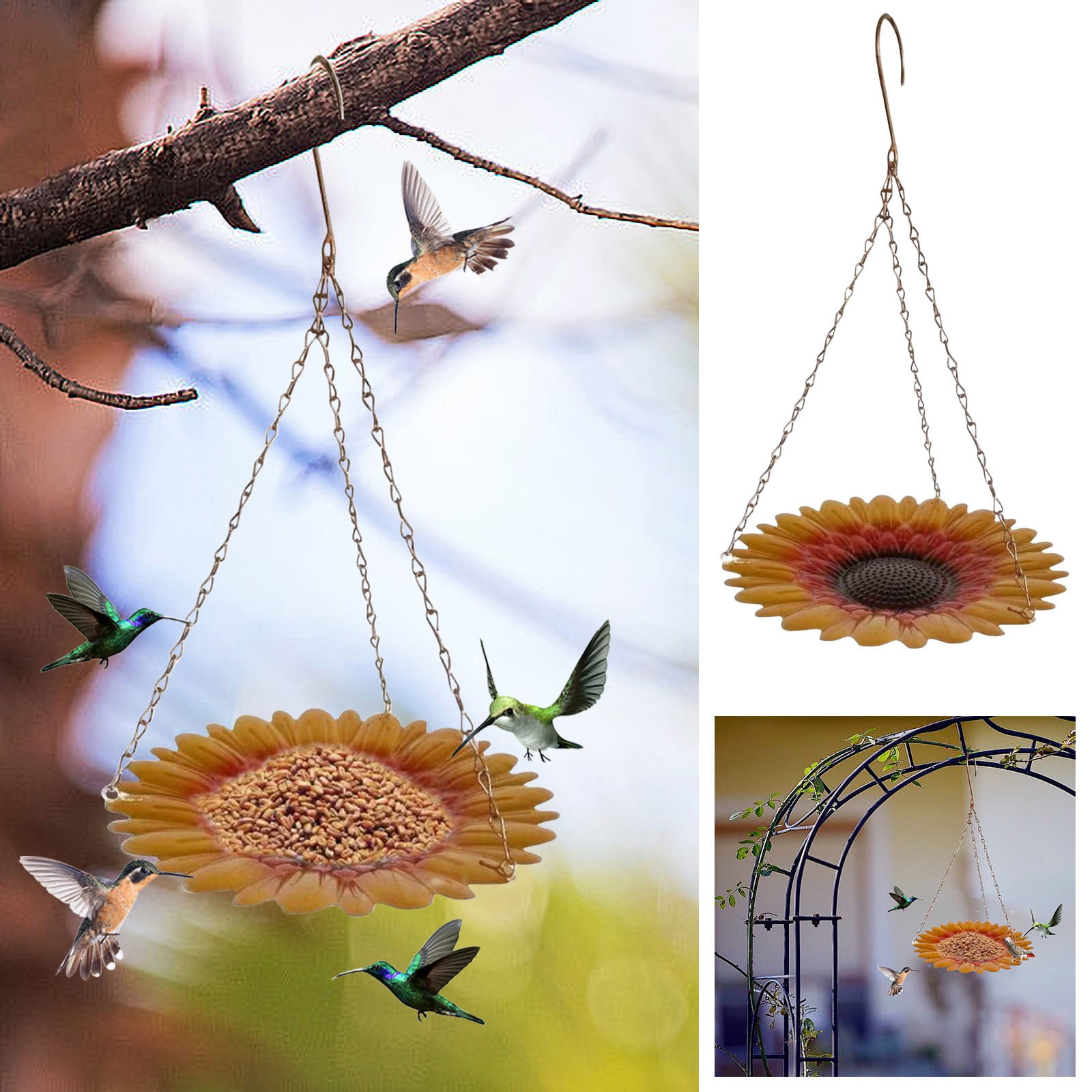 PATLOLLAV Bird Bath Feeder,Hanging Sunflower Bird Bath Tray,Dual ...
