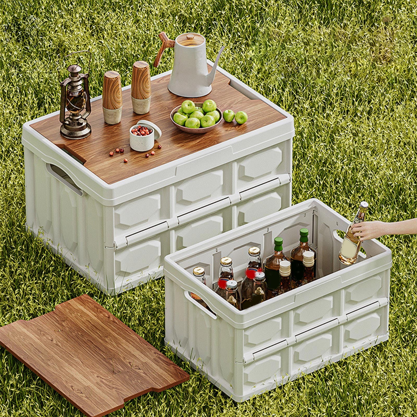 PATLOLLAV Camping Storage Box,Folding Storage Box with Removable Wooden ...