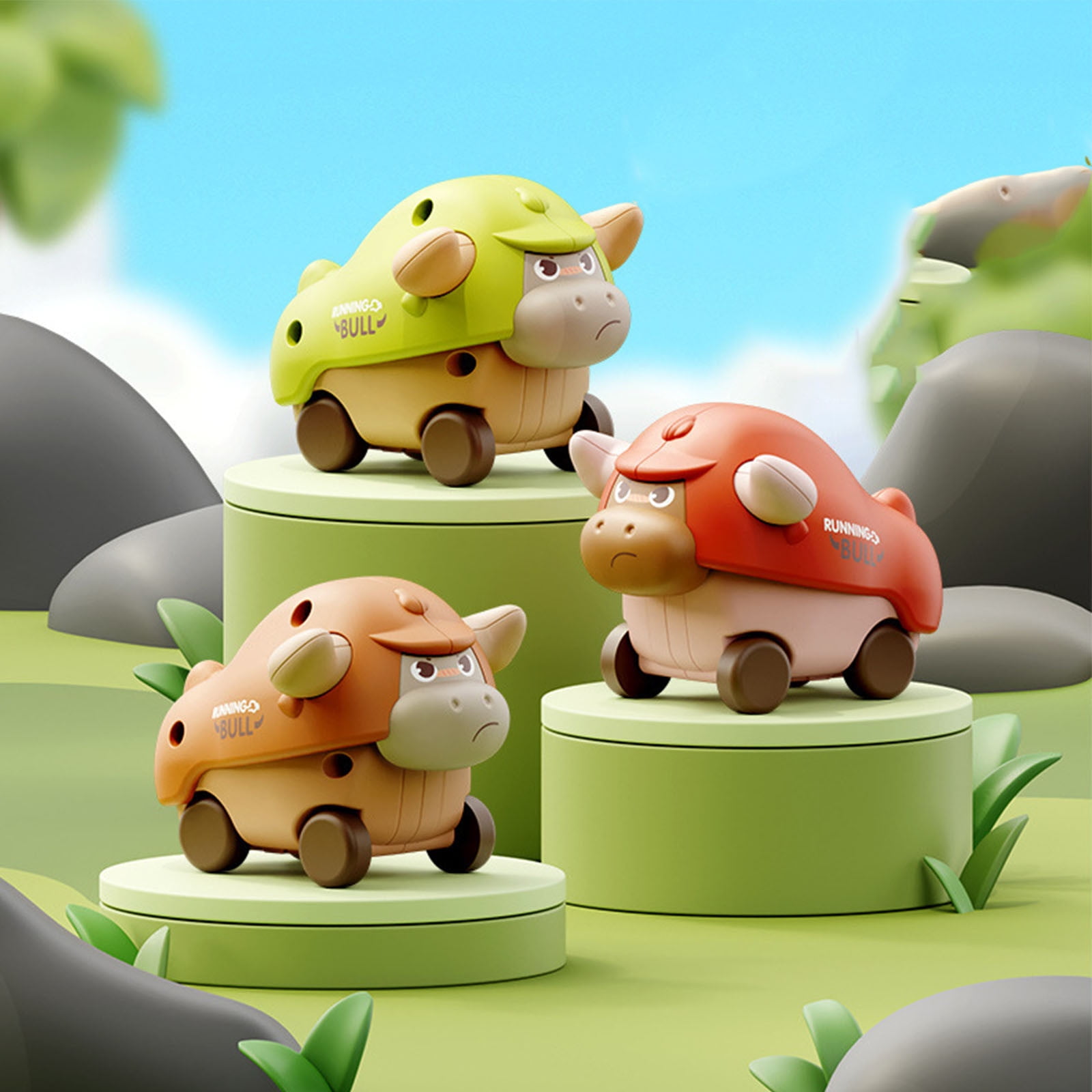 PATLOLLAV Cartoon Cow Catapult Car Pet Toy,Dinosaur Baby Car Toys 1 2 ...