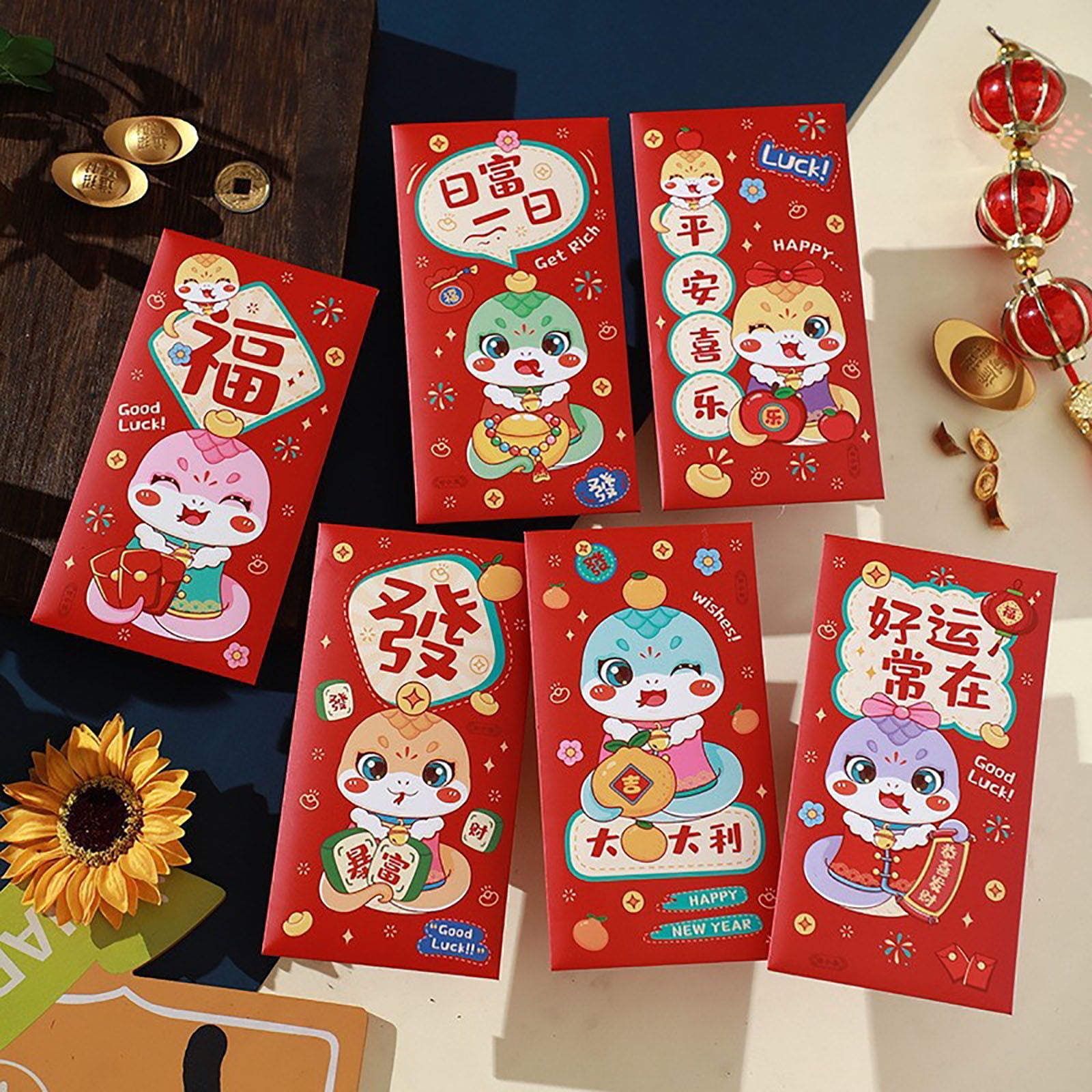 PATLOLLAV Chinese New Year Red Envelopes,2025 6Pcs Snake Zodiacs ...