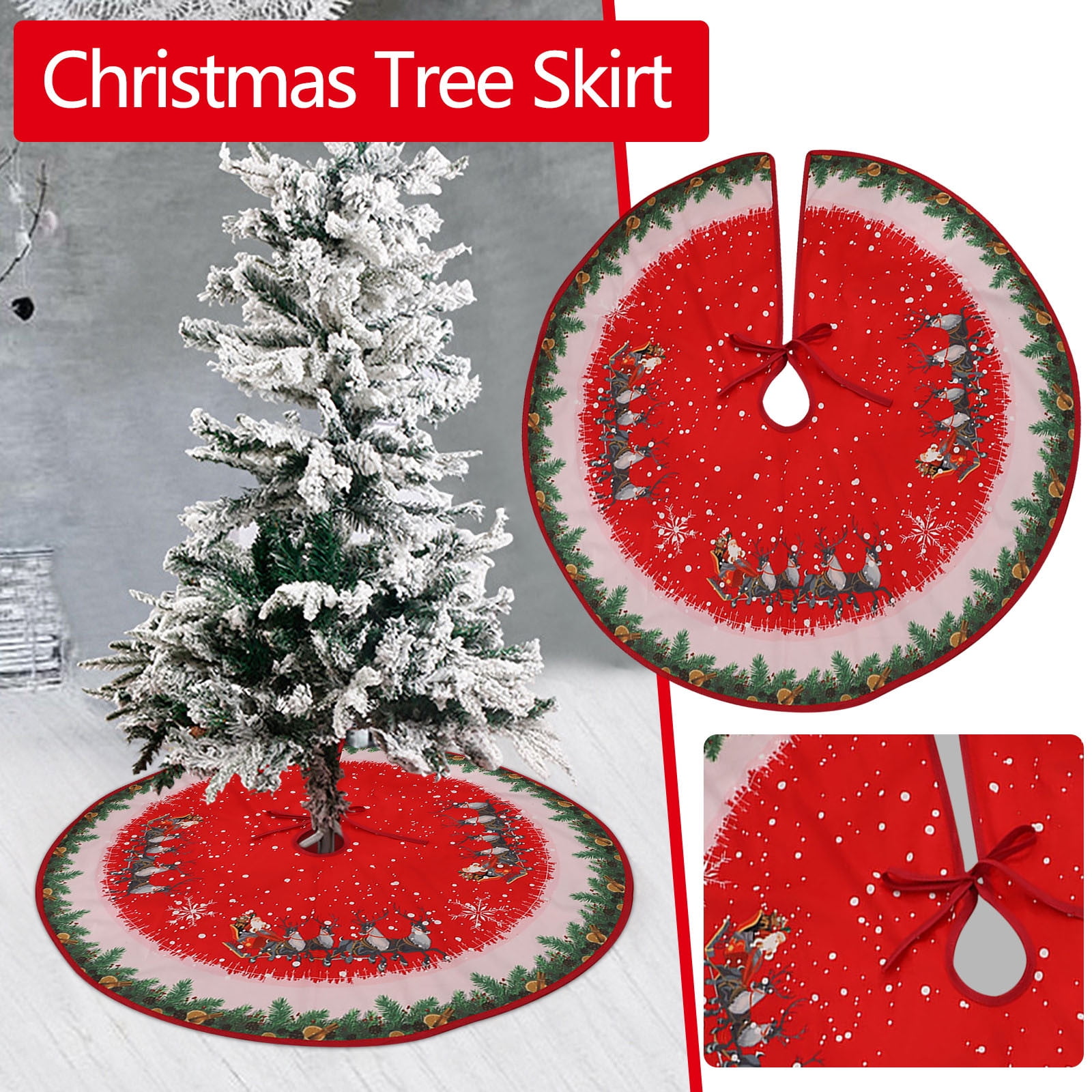 PATLOLLAV Christmas Tree Skirt Ornaments Printed Tree Skirt Soft Plush ...